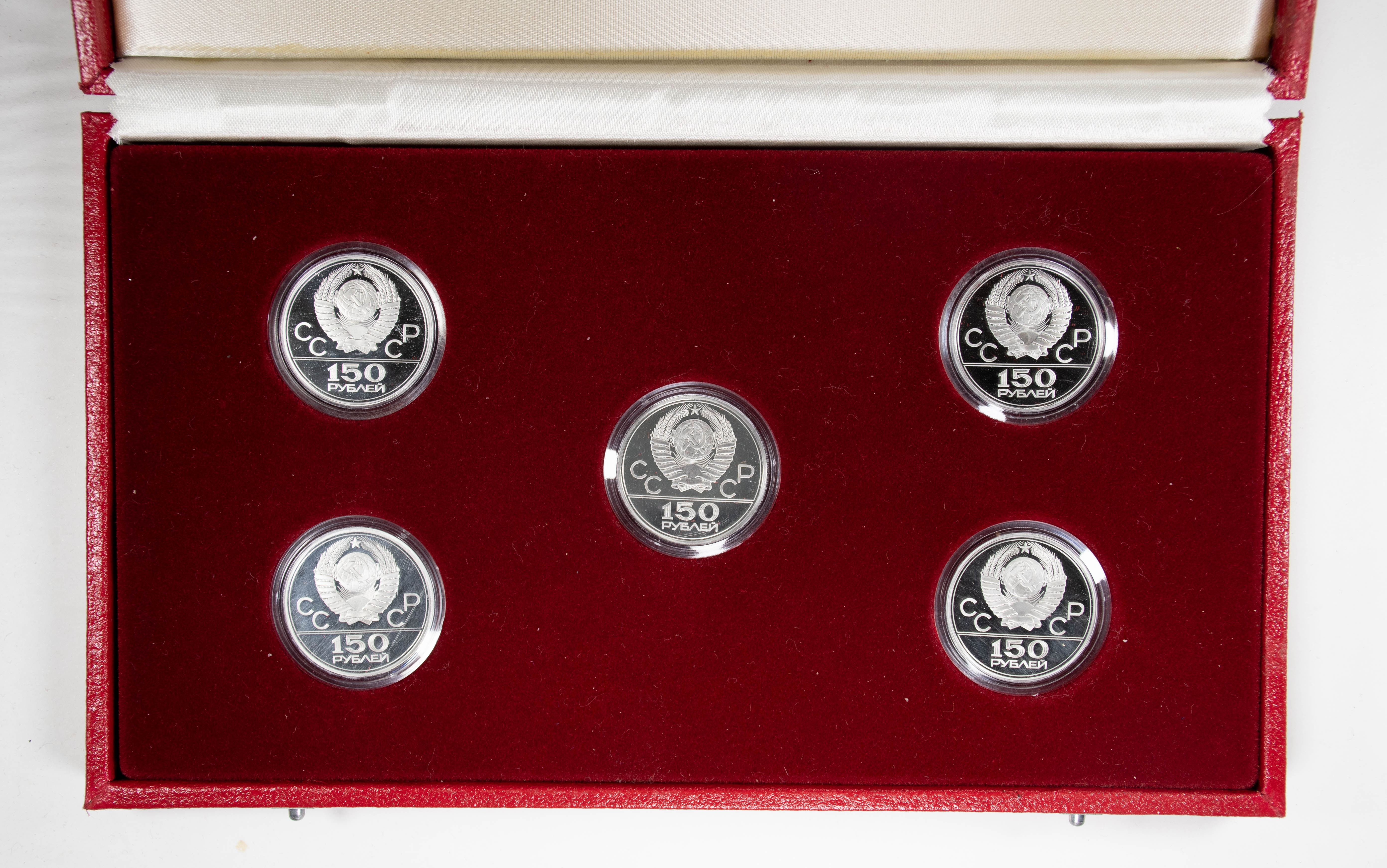 1977-1980 Moscow Olympics Russian 5pc Proof Platinum Set. Box/COA Rare ...