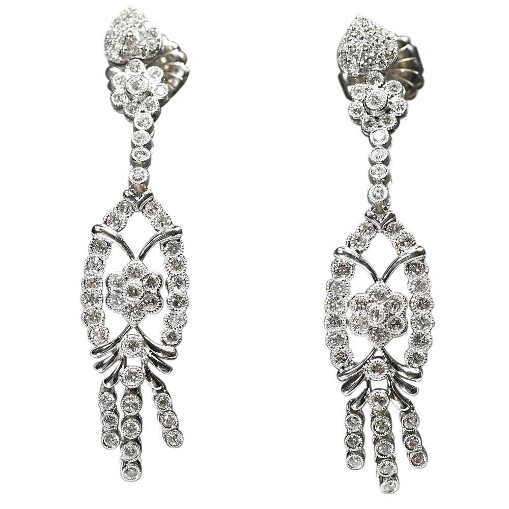 14K White Gold Diamond Dangle earrings 2.00TDW 12.1g SI Clarity G Color ...