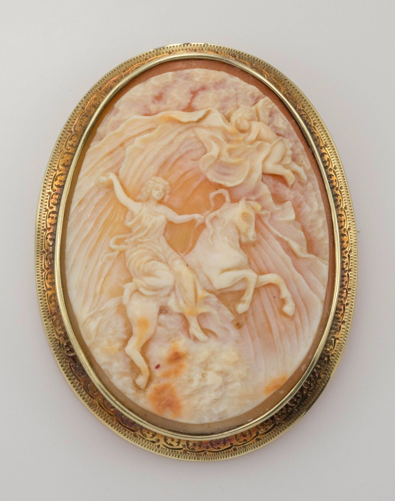 14K Antique Large Cameo Brooch "Heavens Opening" - Tangible Investments