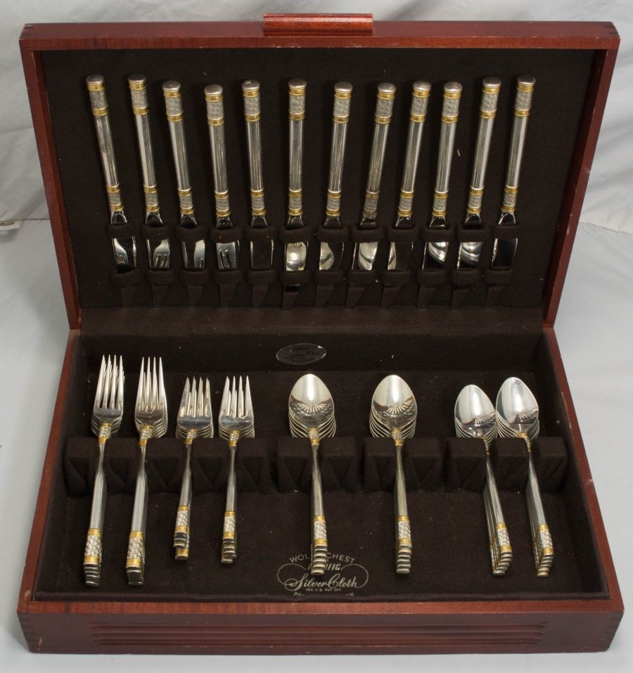 Aegean Weave Gold by Wallace Sterling Silver Flatware set for 12, 60pc ...