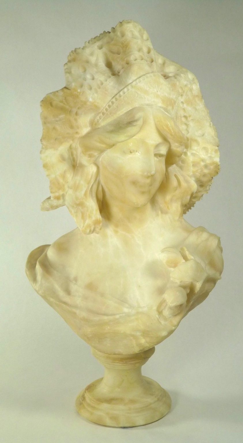 Alabaster Carved Sculpture Art Nouveau Woman with large headpiece ...