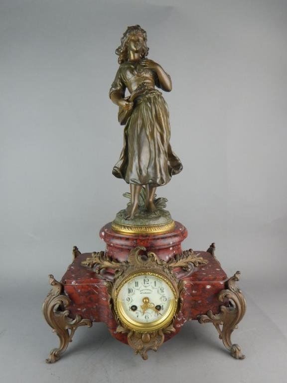 Bronze French Victorian Figural Clock signed Porcelain Dial ...