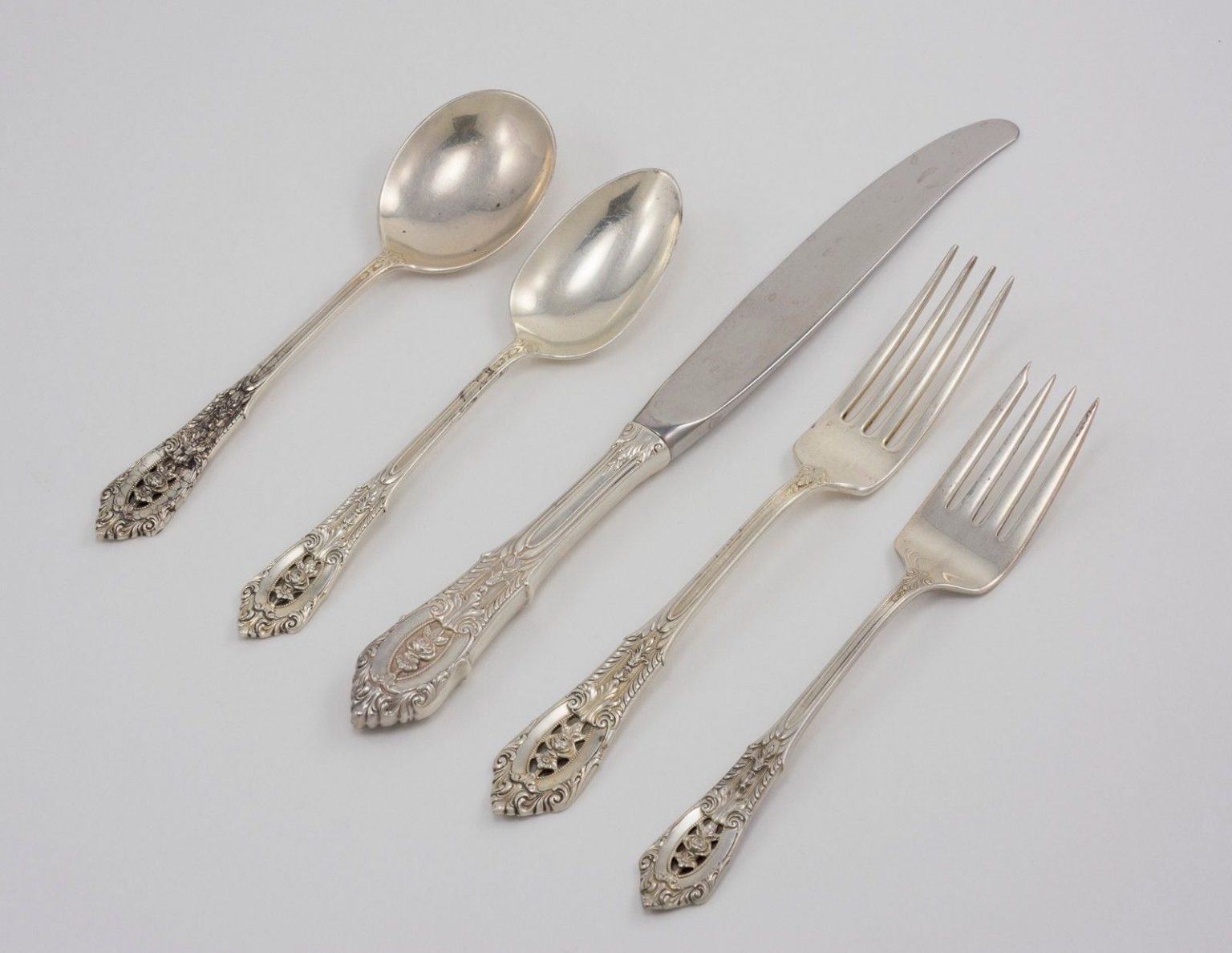 Rose Point by Wallace Regular 5 Piece Sterling Flatware Set ...