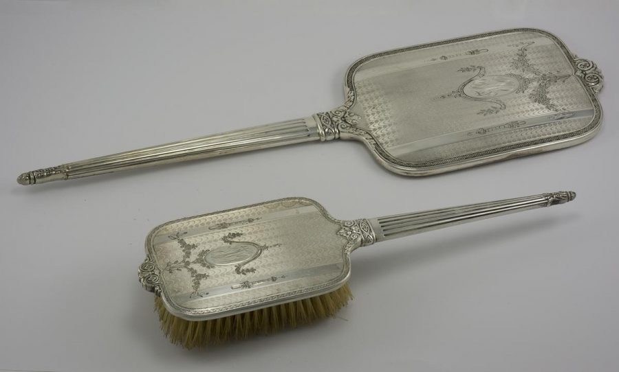 Superb Victorian Sterling Silver Mirror & Brush Set by International ...