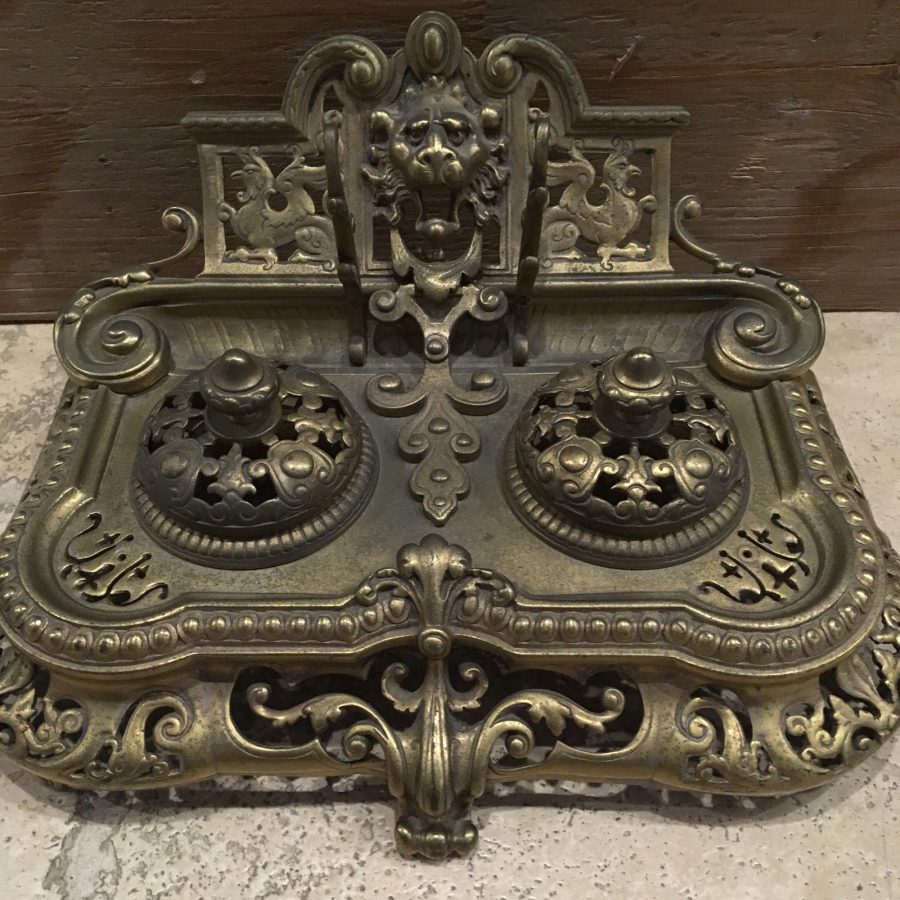 Victorian Brass Inkwell Circa 1870 - 1900 - Tangibleinvestmentsinc.com