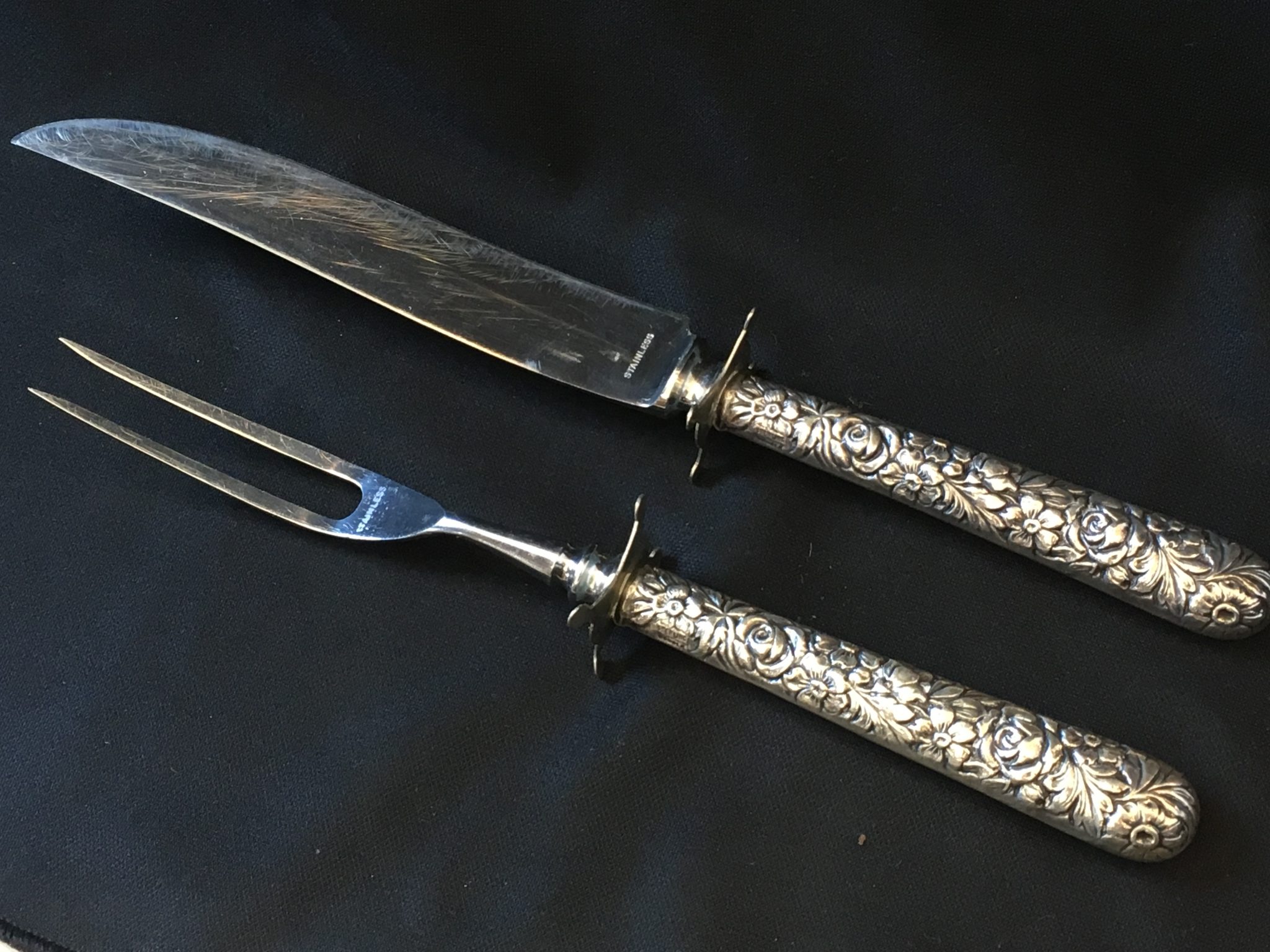 Antique Sterling Silver Carving Set Floral Pattern STAMPED 10.5 ...