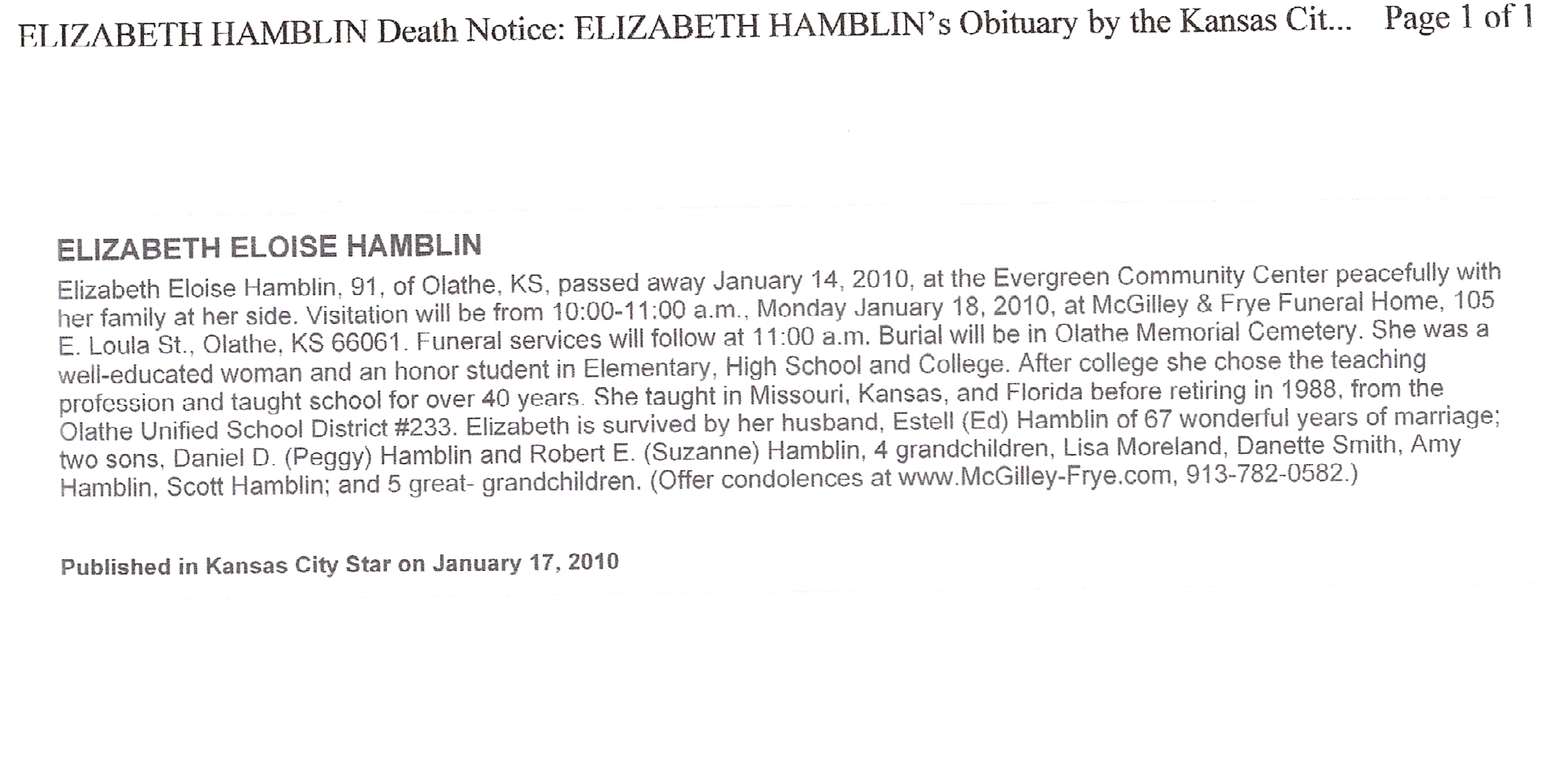 Elizabeth Eloise Hamblin - Remember My Journey