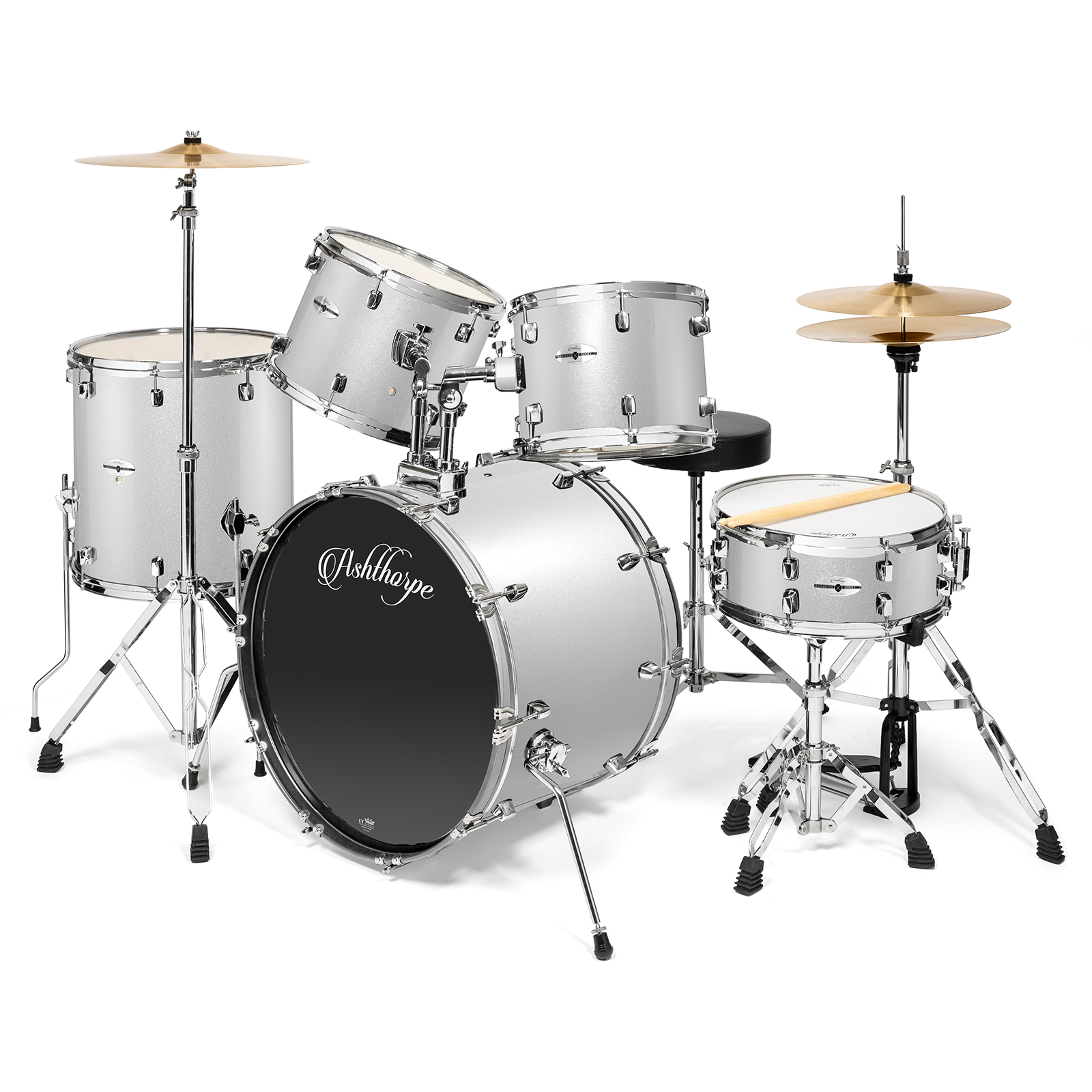 5pc Complete Full Size Pro Adult Drum Set Kit - Remo Heads, Brass ...