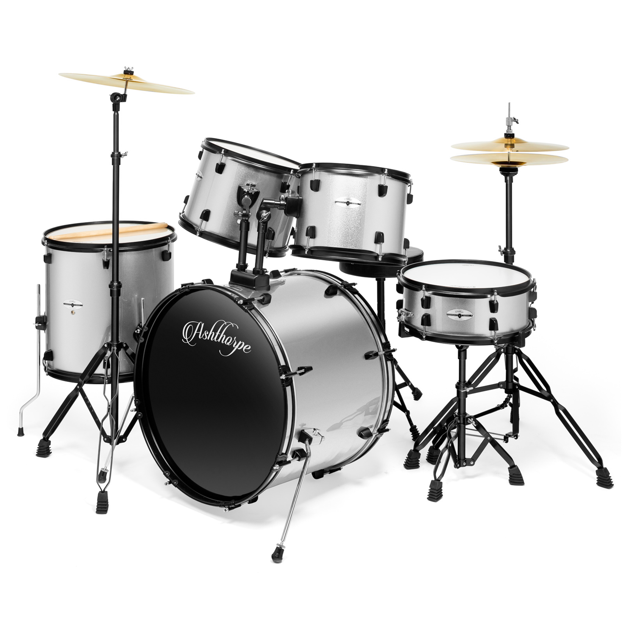 5-Piece Complete Full Size Pro Adult Drum Set Kit with Genuine Remo ...