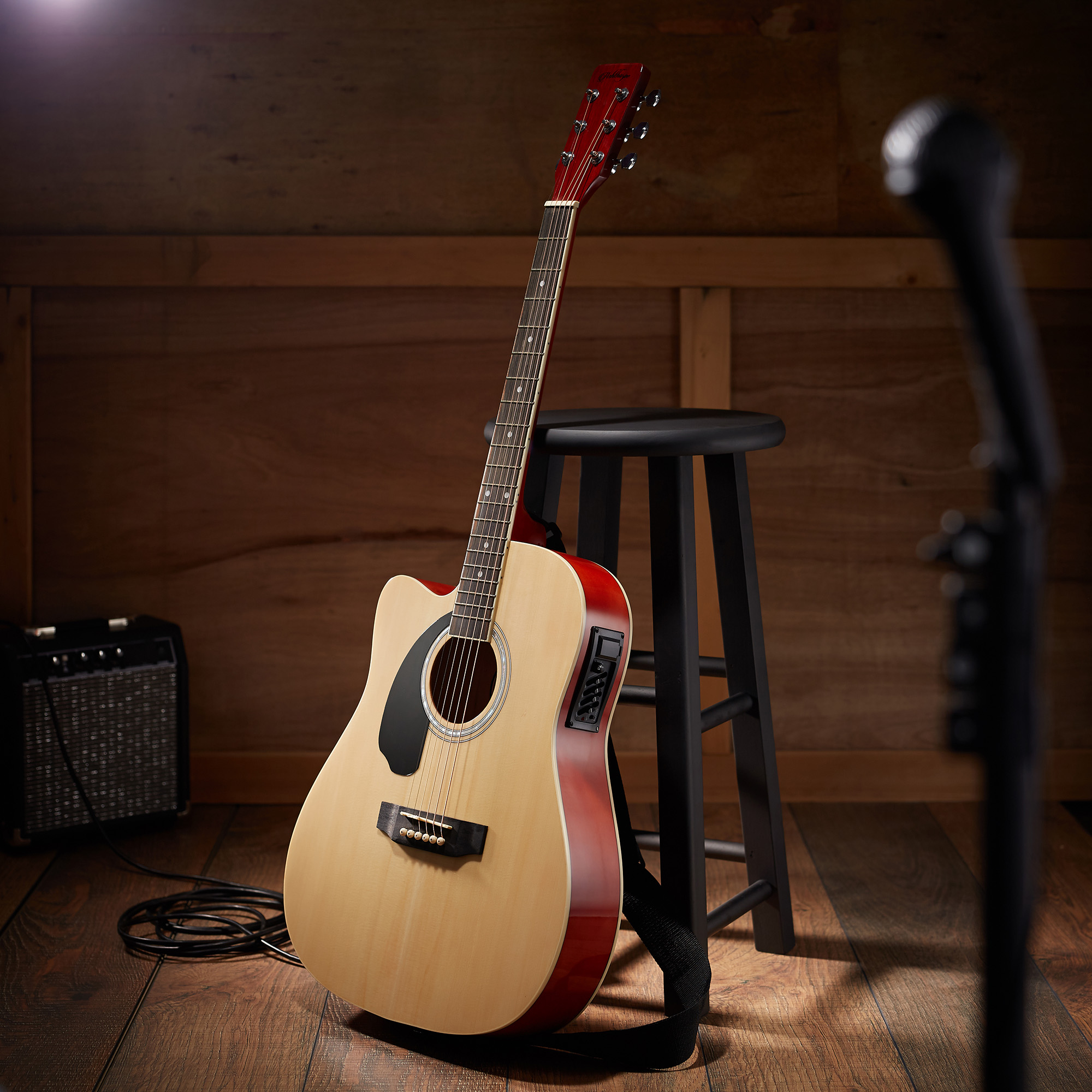Full-Size Left-Handed Cutaway Thinline Acoustic-Electric Guitar w/ Gig