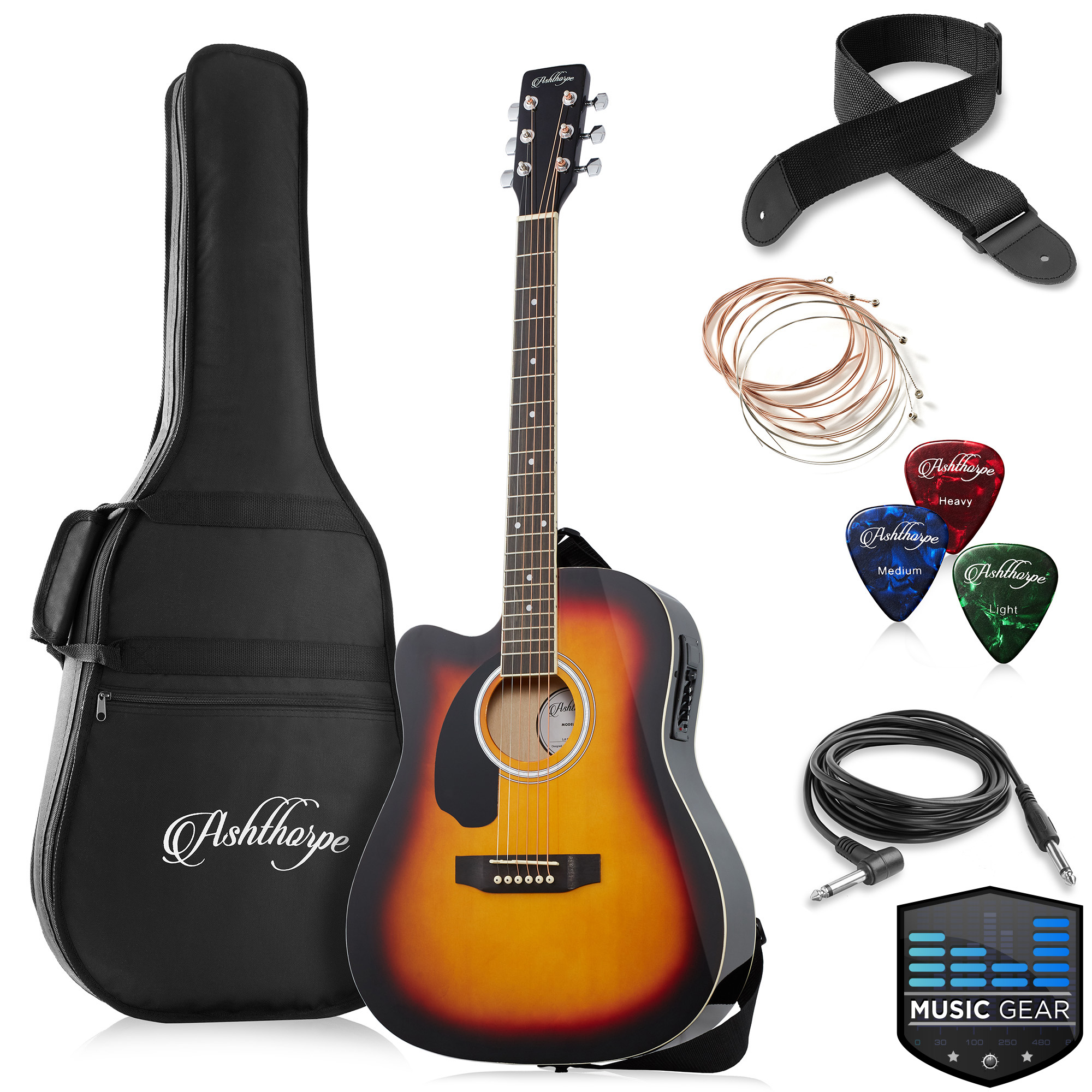 Full-Size Left-Handed Dreadnought Cutaway Acoustic-Electric Guitar with ...