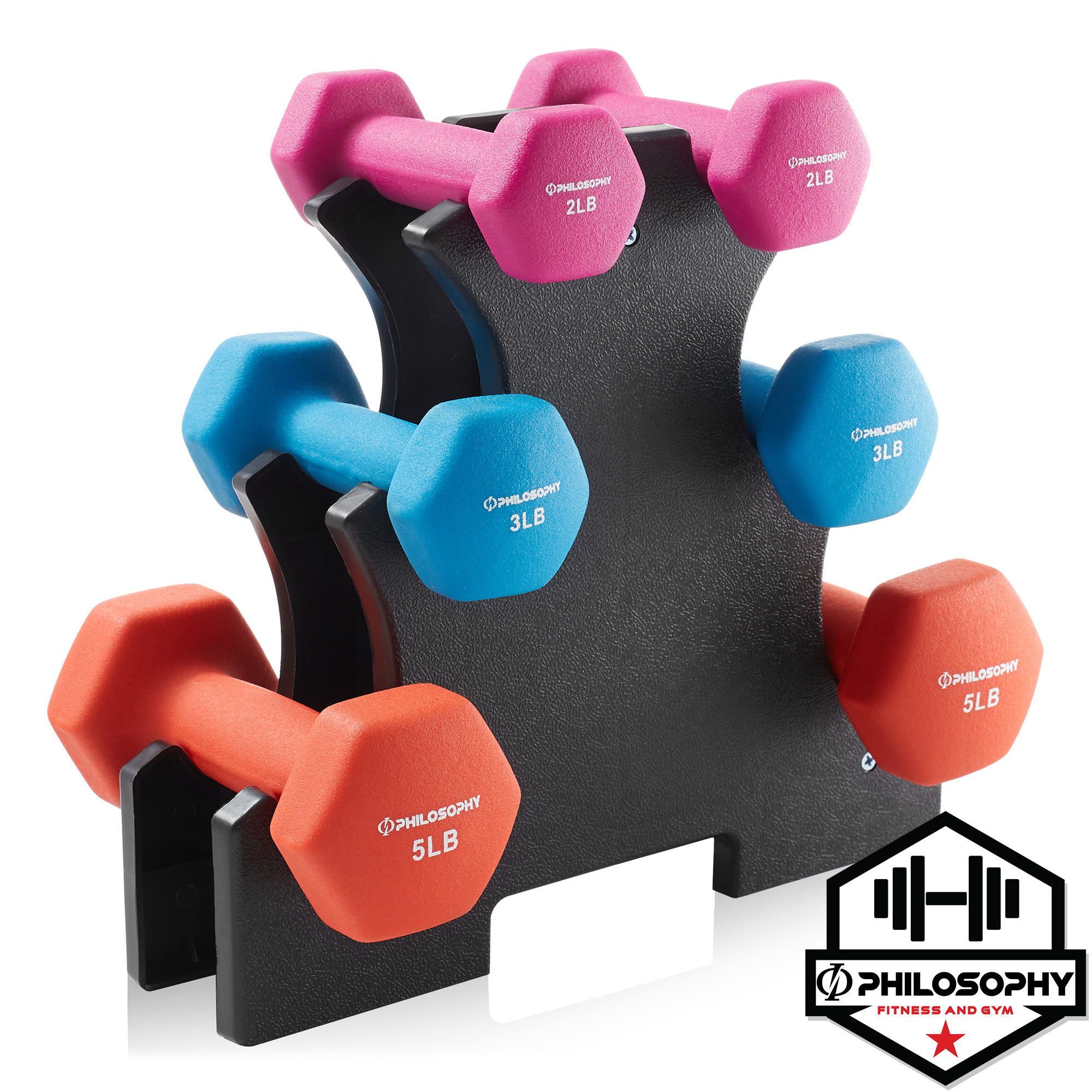 Neoprene Dumbbell Hexagon Hand Weights, Set of 6 with Rack | eBay