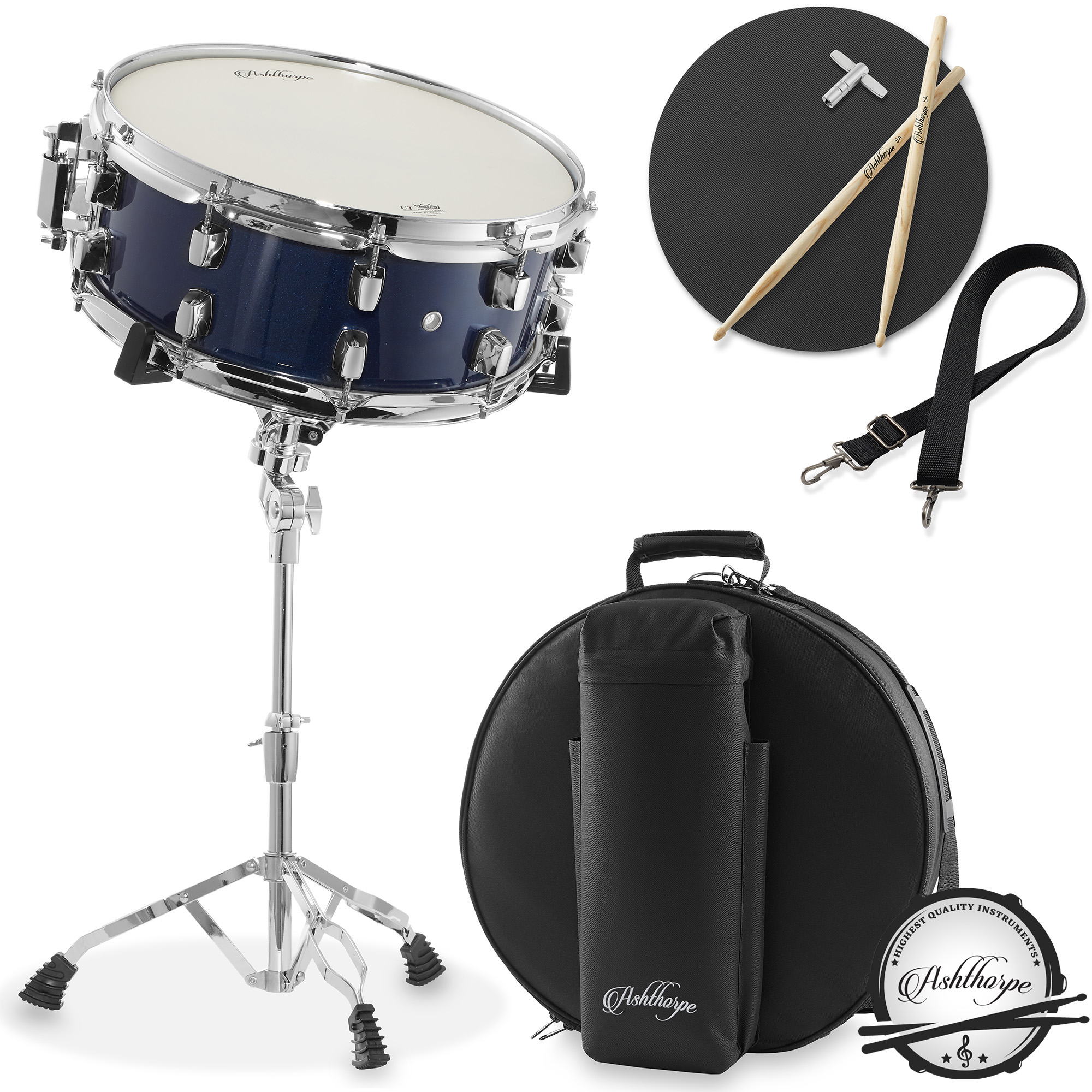 Snare Drum Set w/ Remo Head - Beginner Student Band Drum Kit w Padded ...