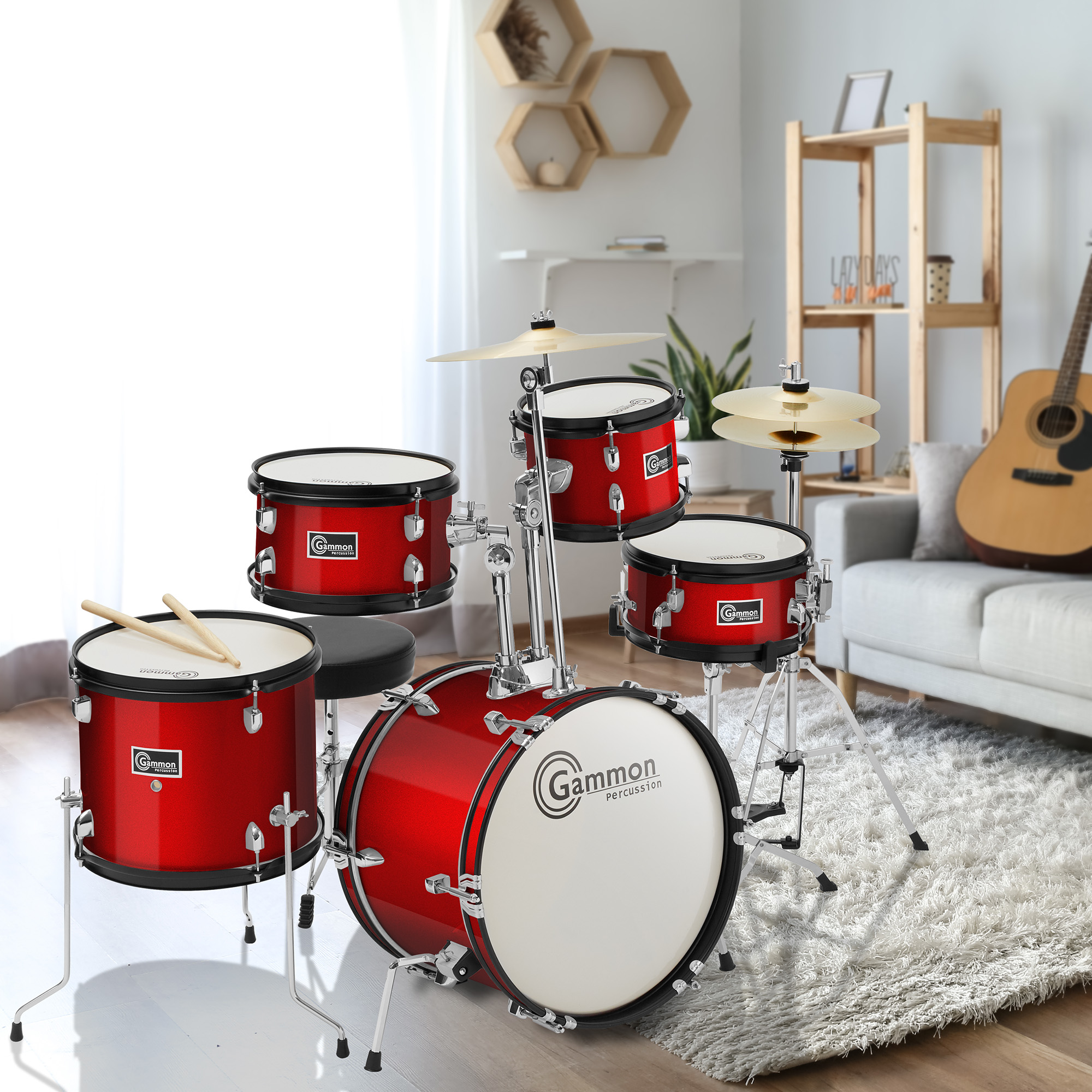 5-Piece Junior Drum Set, Beginner Percussion Kit with Stool and Stands ...