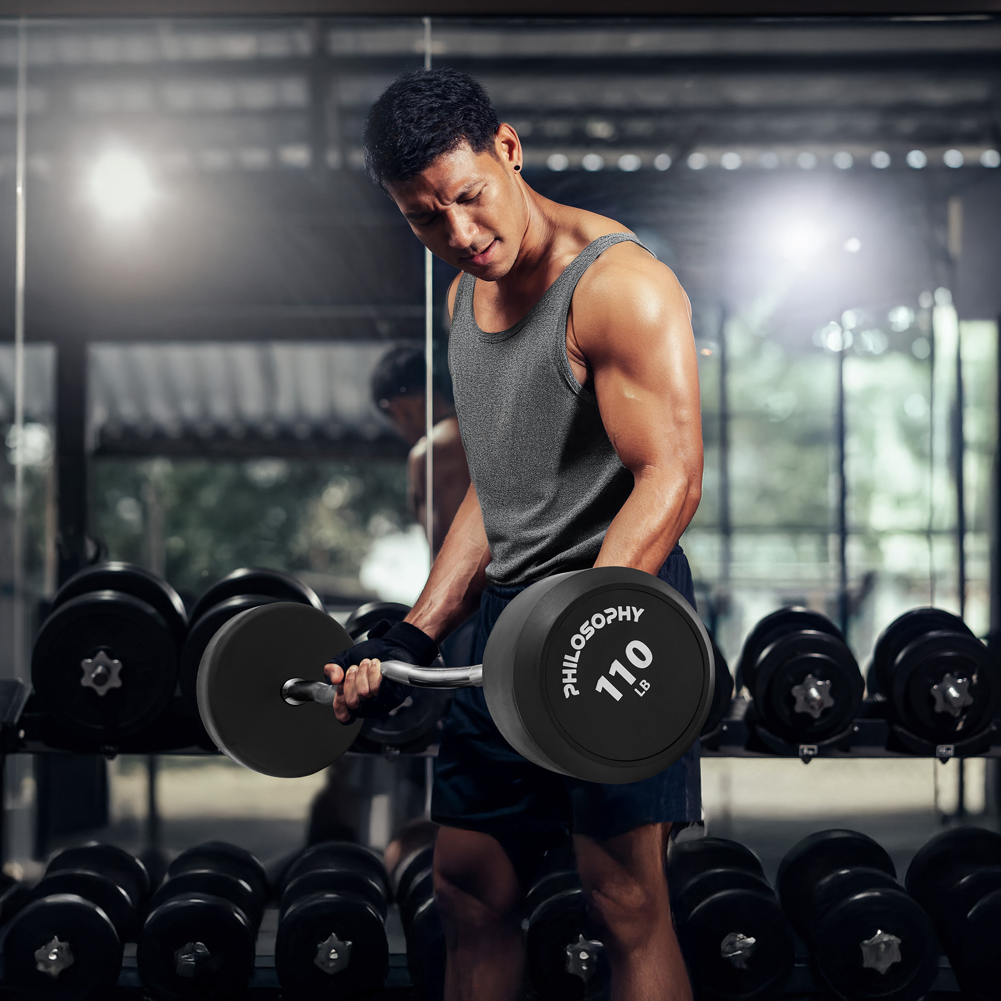 Rubber Fixed Barbell, Pre-Loaded Weight EZ Curl Bar for Weightlifting ...