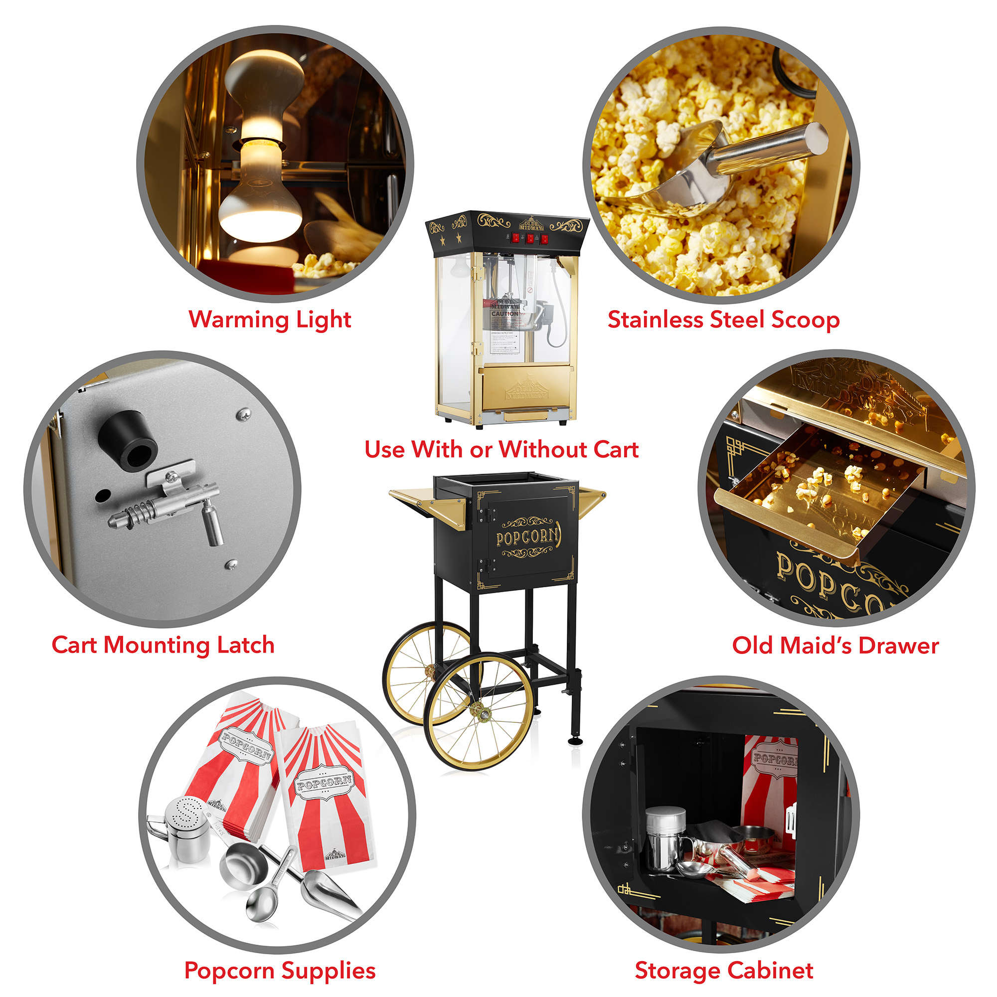 Movie Theater Popcorn Machine Maker Popper with Cart and 10 oz Kettle ...