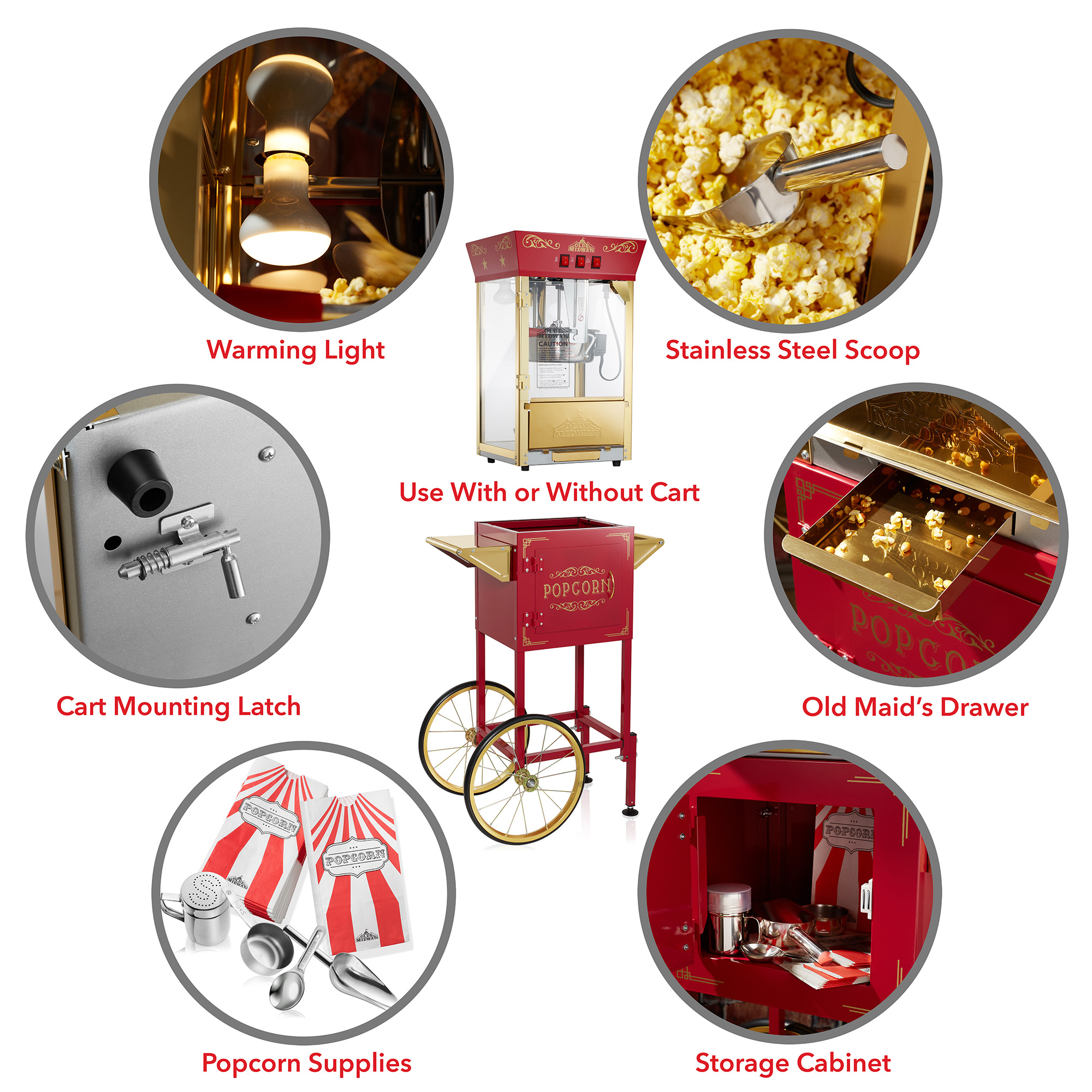 Movie Theater Popcorn Machine Maker Popper with Cart and 10 oz Kettle ...