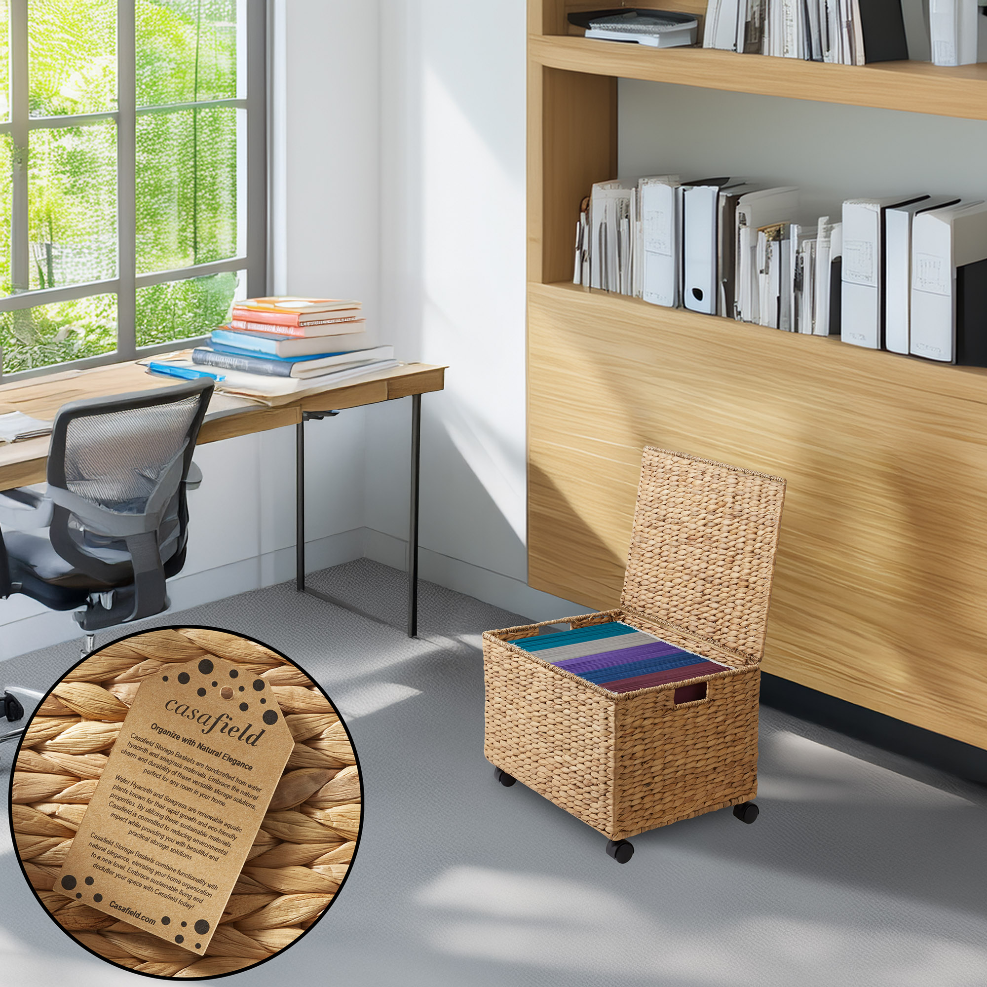Rolling Filing Cabinet Cart Hyacinth Seagrass Wicker File Storage Box ...