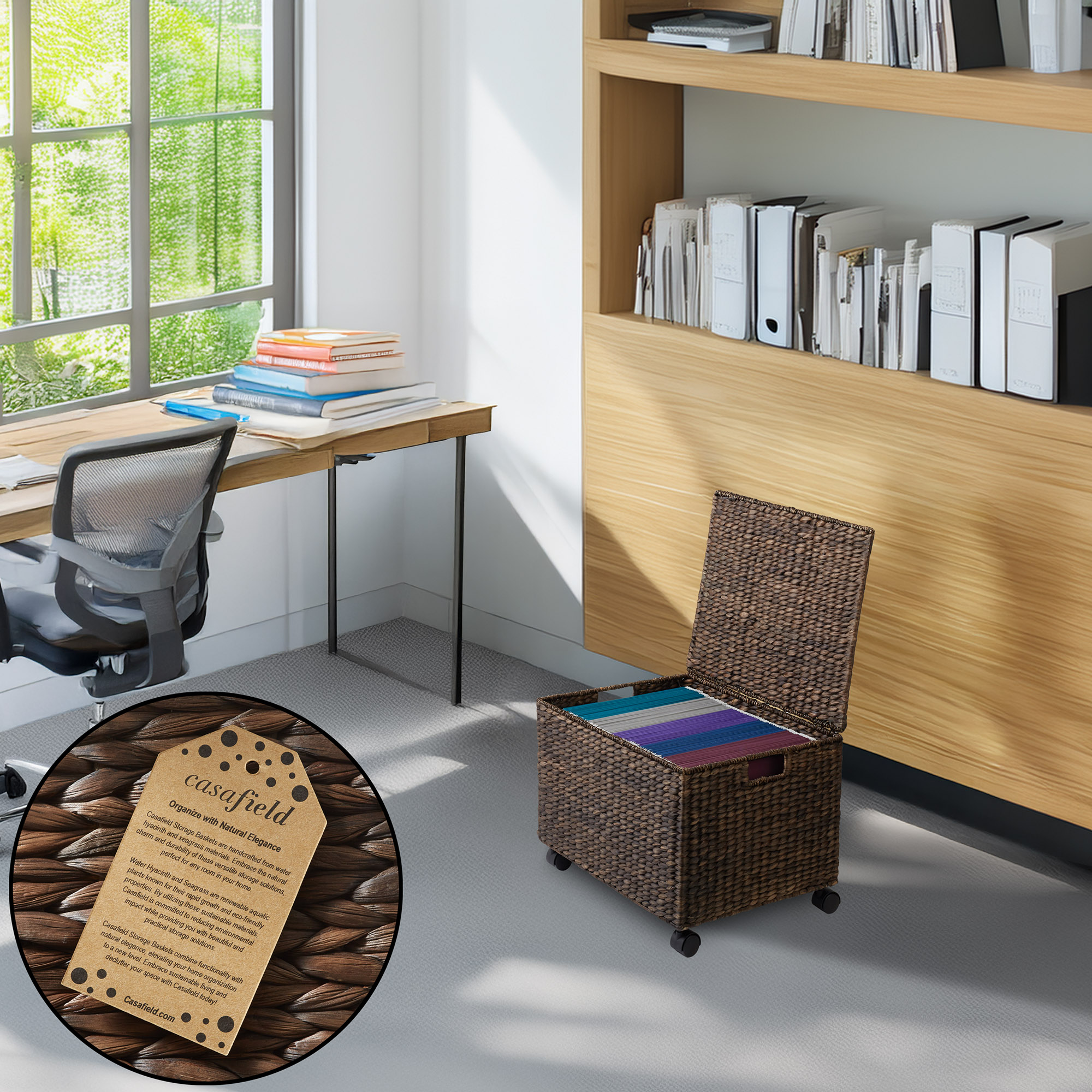 Rolling Filing Cabinet Cart Hyacinth Seagrass Wicker File Storage Box ...