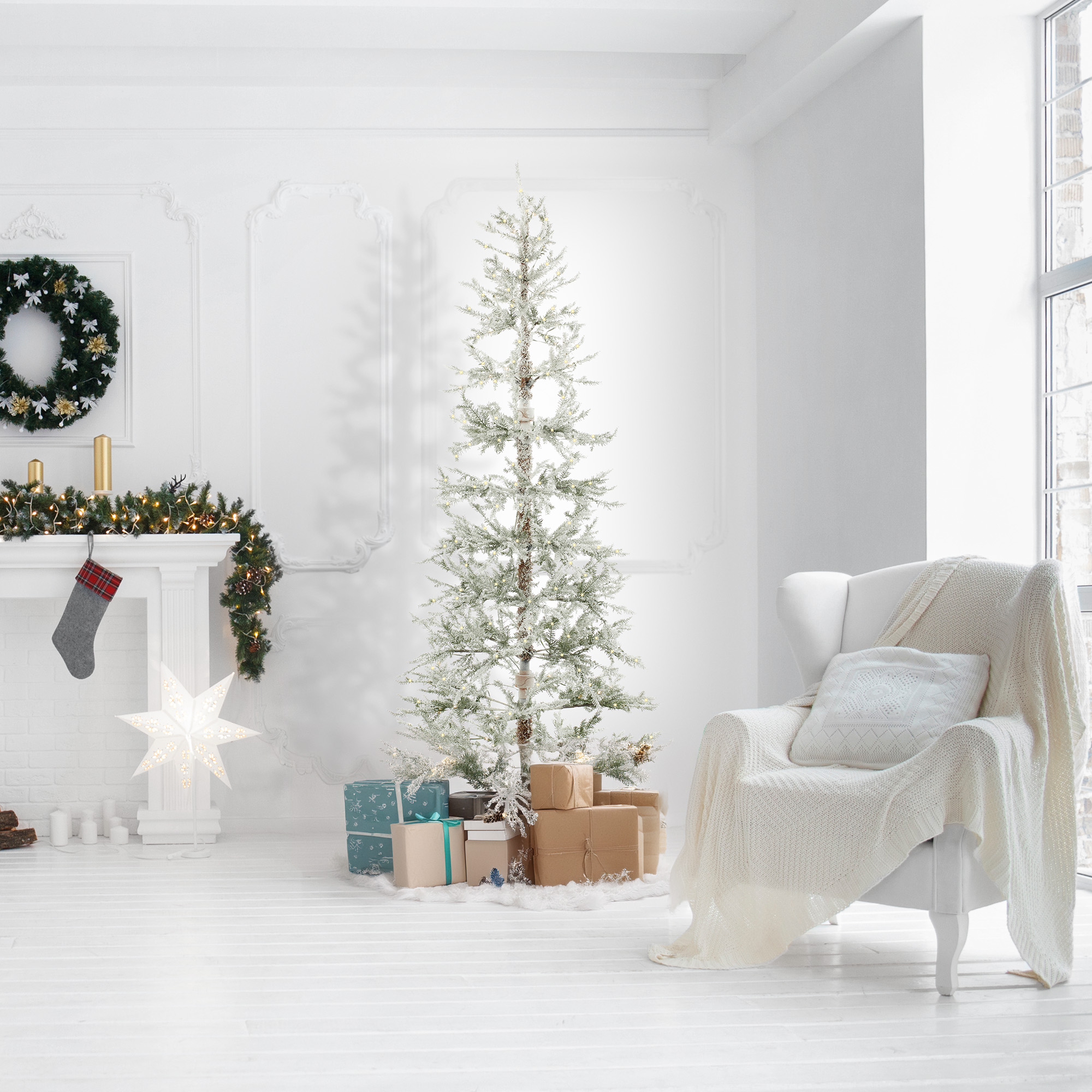 Pre-Lit Sparse Pine Flocked Artificial Holiday Christmas Tree with ...