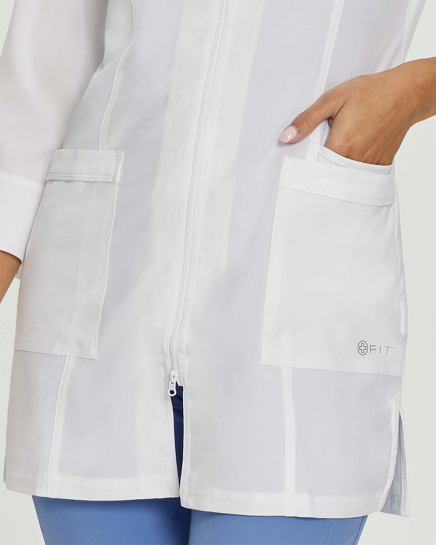 FIT Front Zipper Labcoat - White Cross