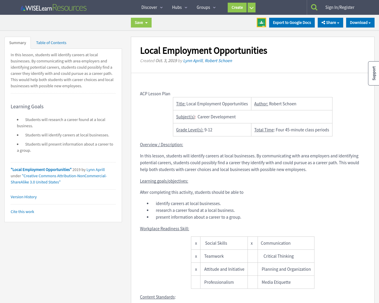Local Employment Opportunities | WISELearn Resources