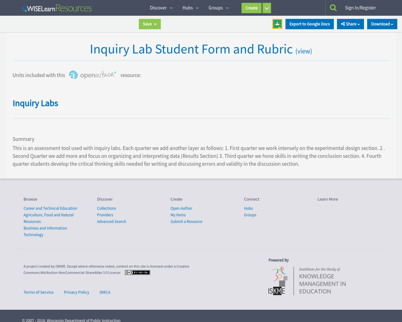 Inquiry Lab Student Form and Rubric | WISELearn Resources