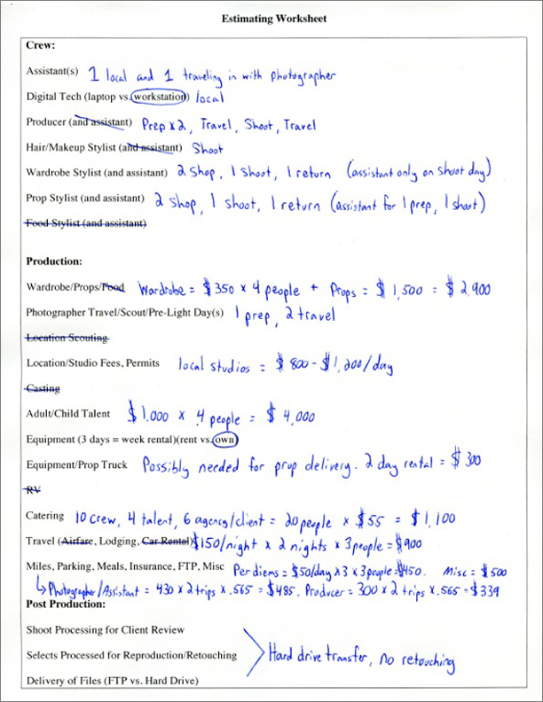 Expert Advice: Estimate Worksheet