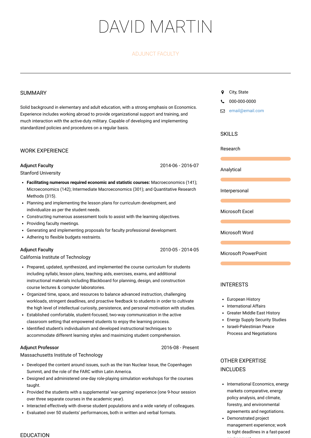 Adjunct Faculty Resume Samples And Templates VisualCV