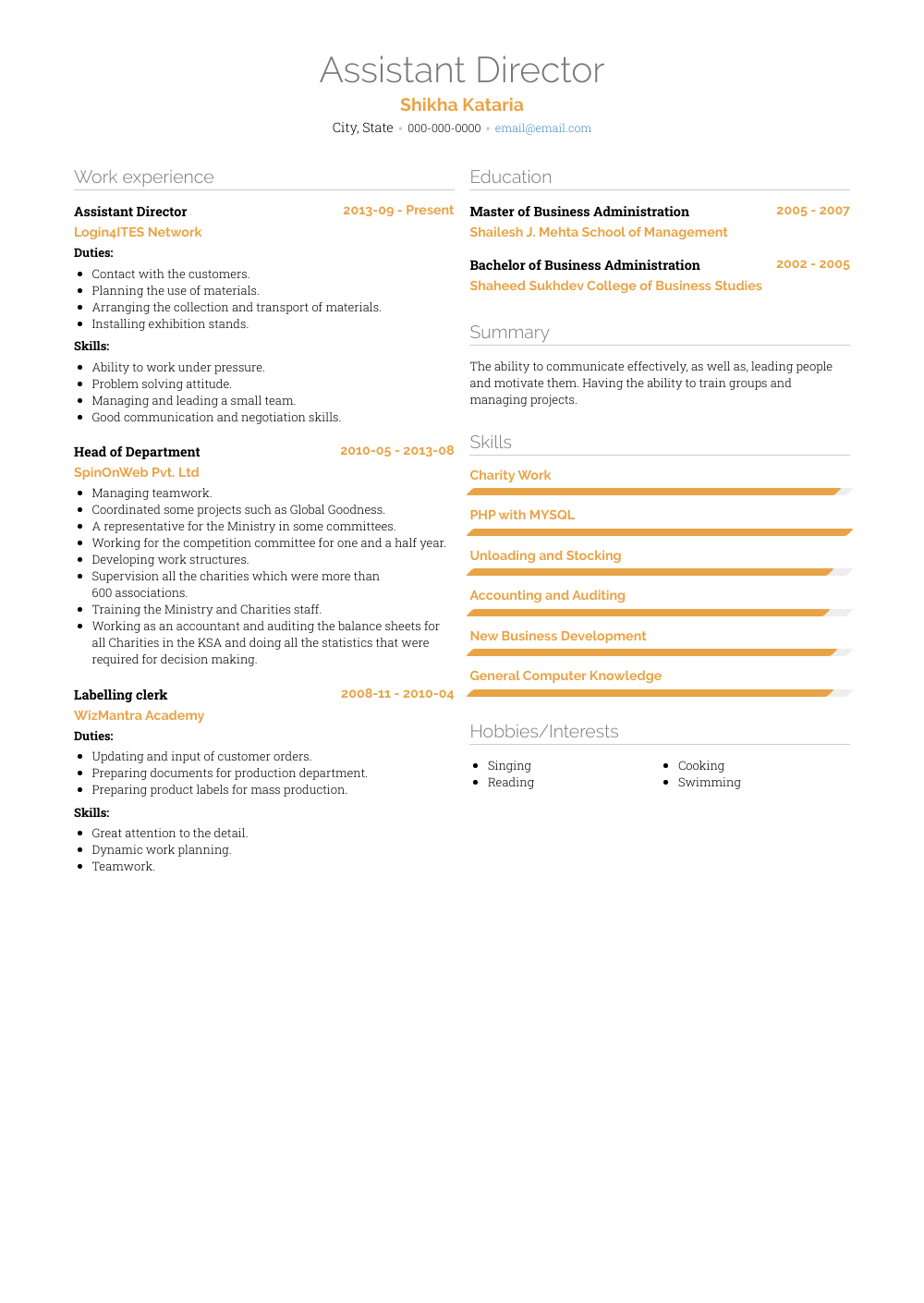 Assistant Director Resume Samples And Templates VisualCV