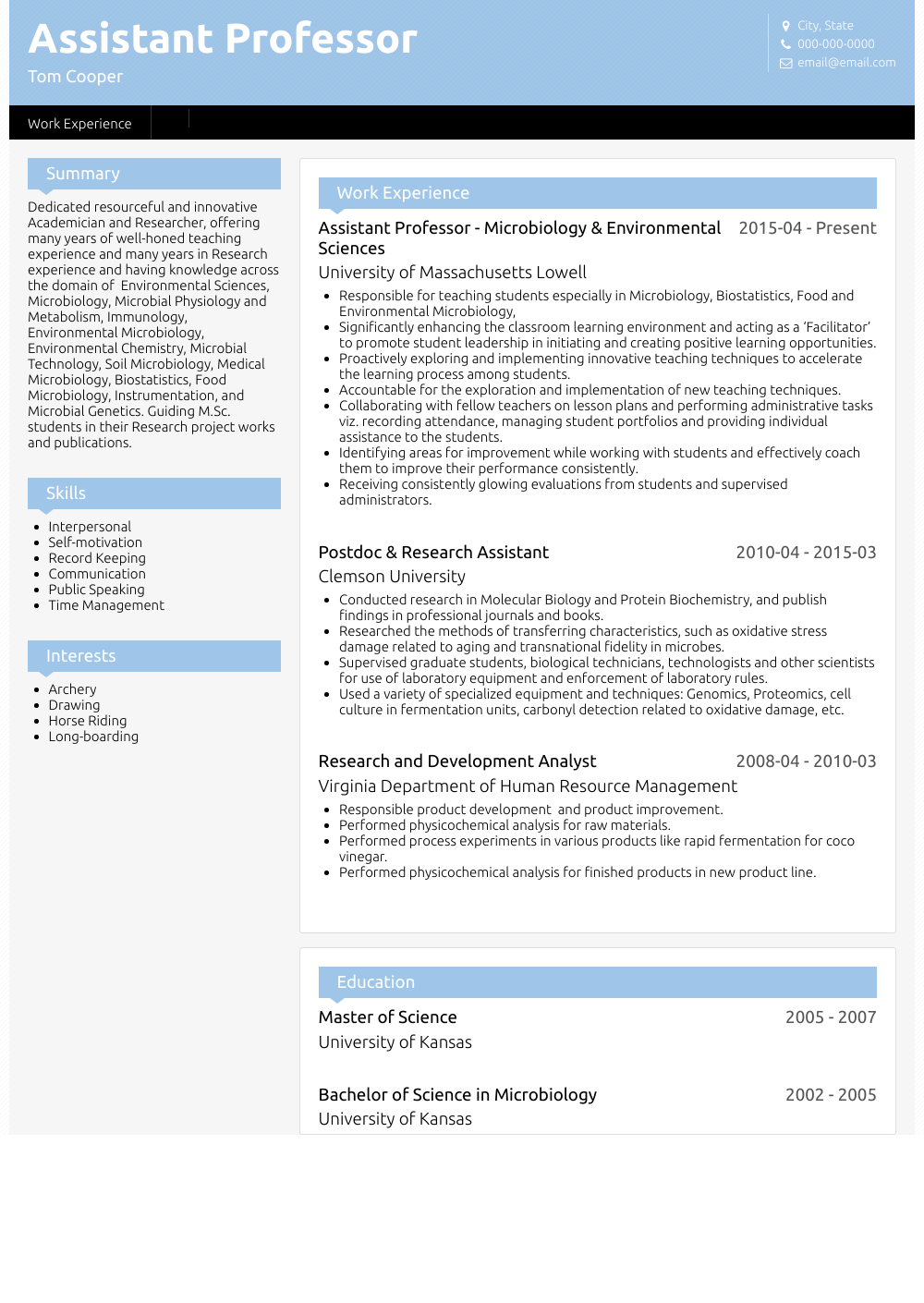 Assistant Professor Resume Samples And Templates VisualCV