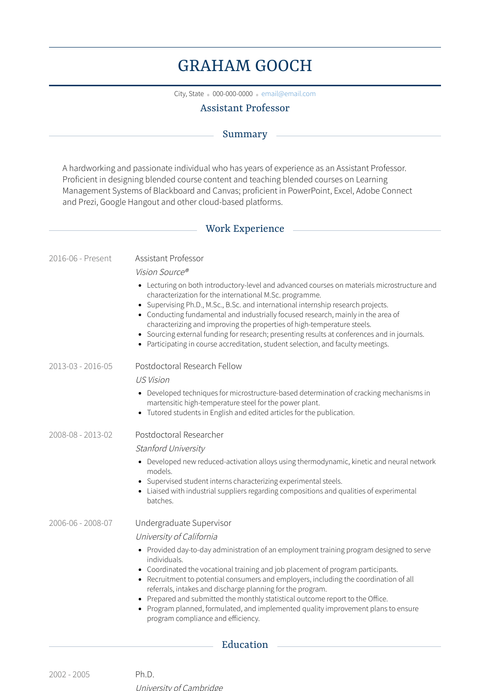 Assistant Professor Resume Samples And Templates VisualCV