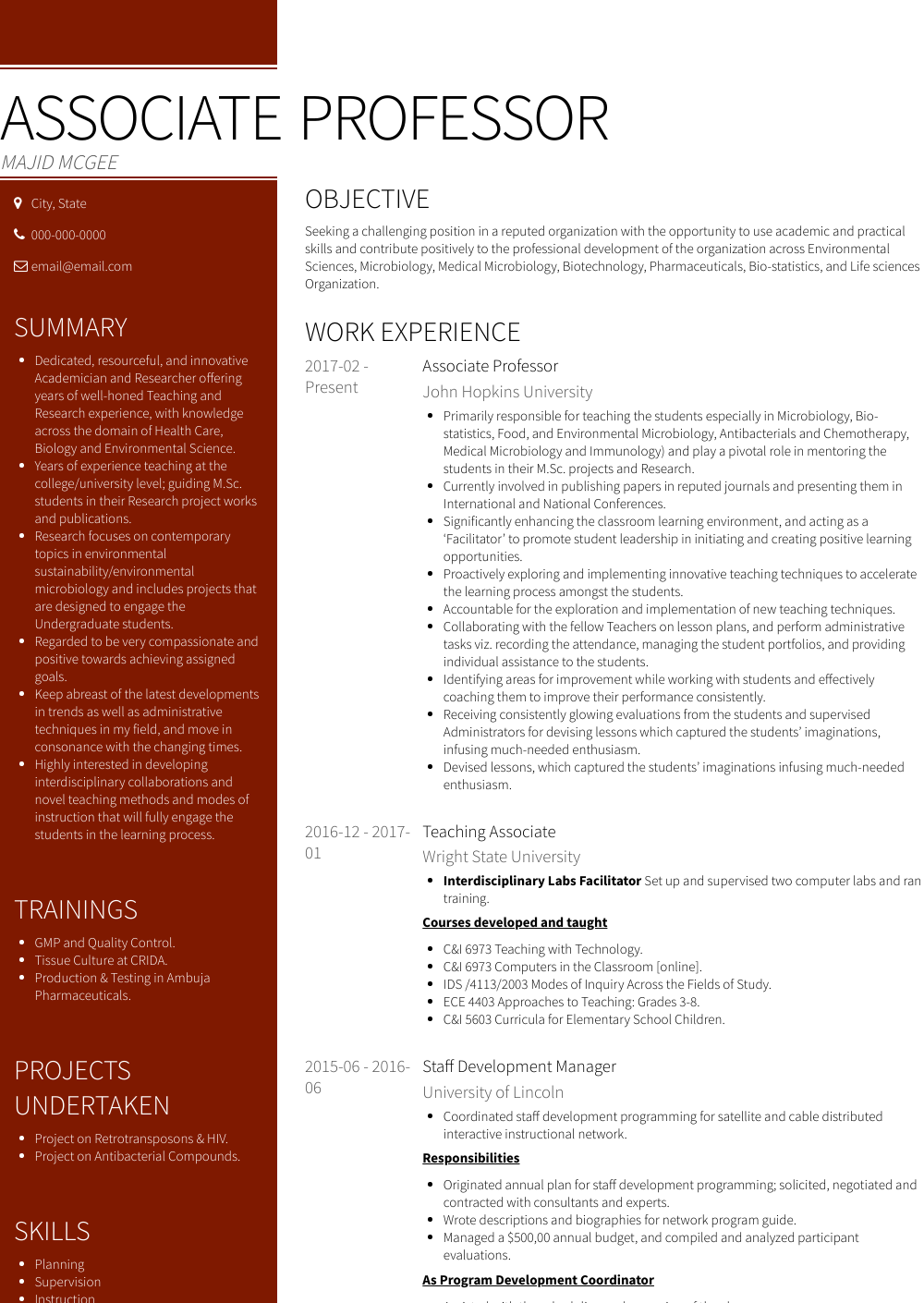 Professor Cv Template Gambaran