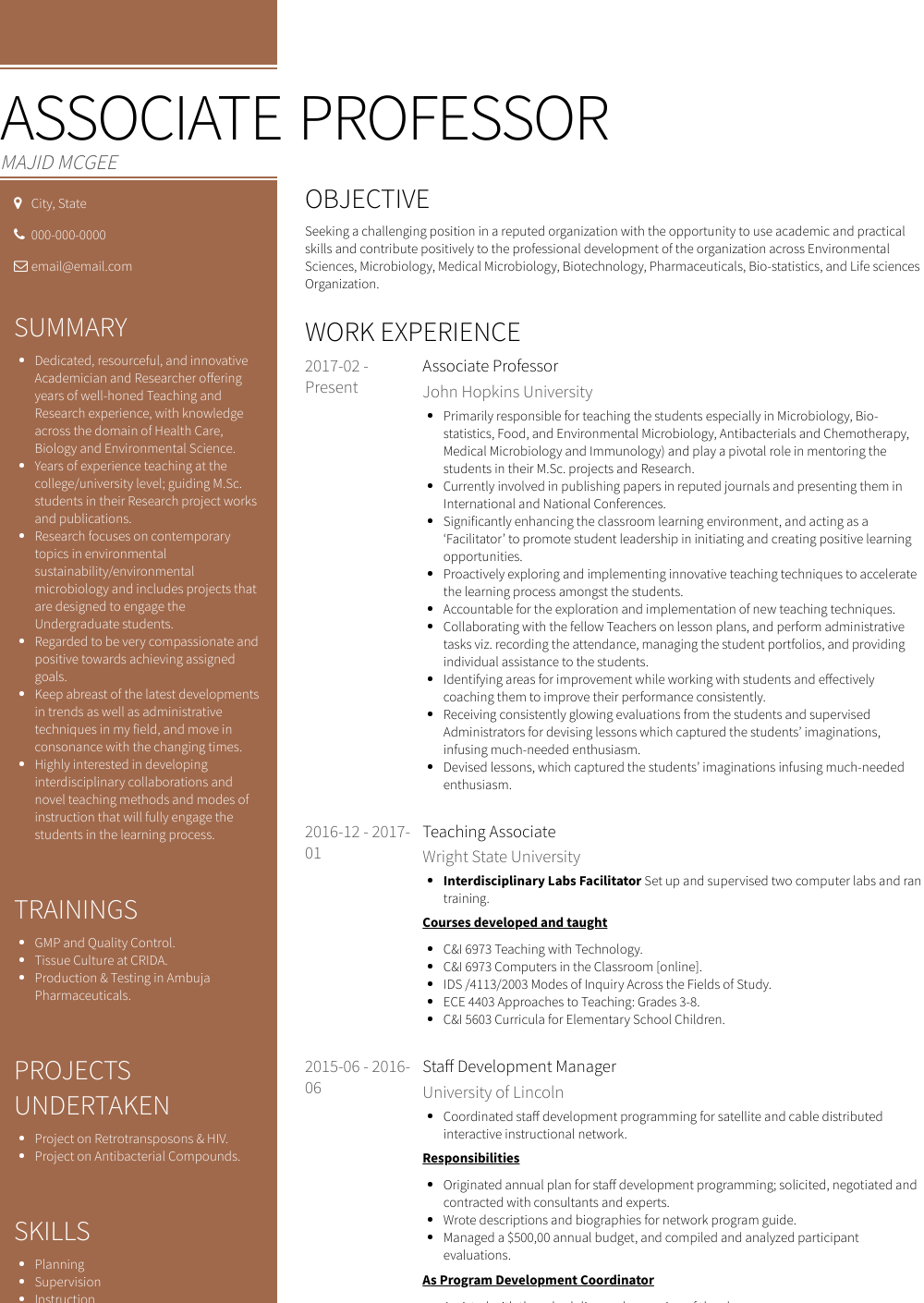 Associate Professor Resume Samples And Templates VisualCV