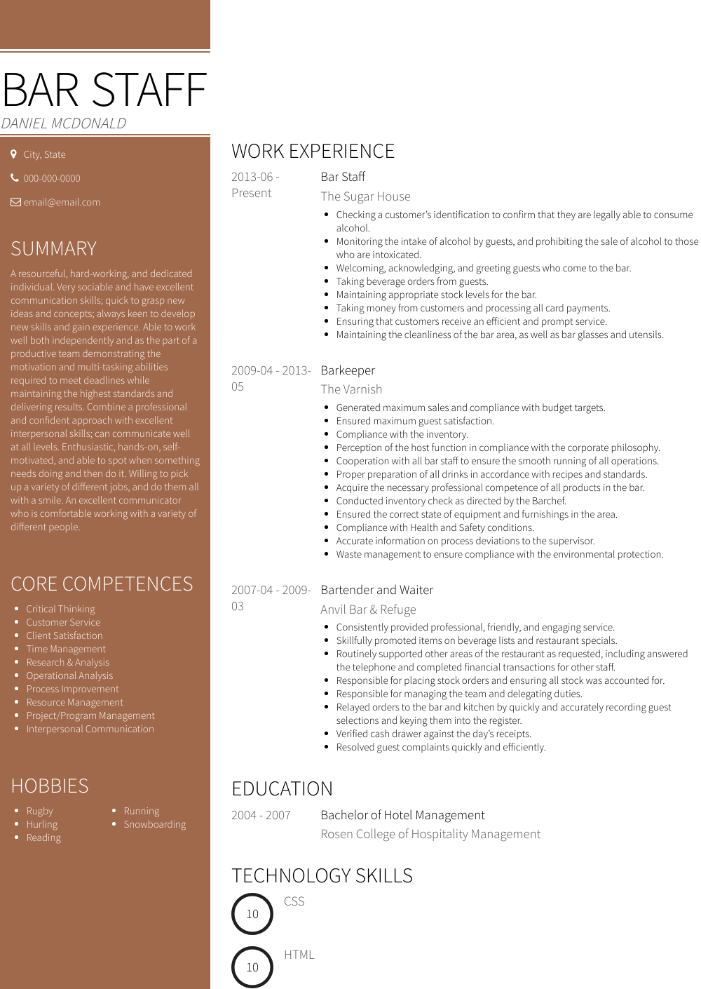 Bar Staff Resume Samples And Templates VisualCV