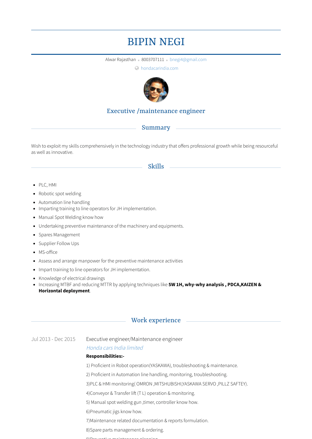 Executive Engineer - Resume Samples and Templates | VisualCV