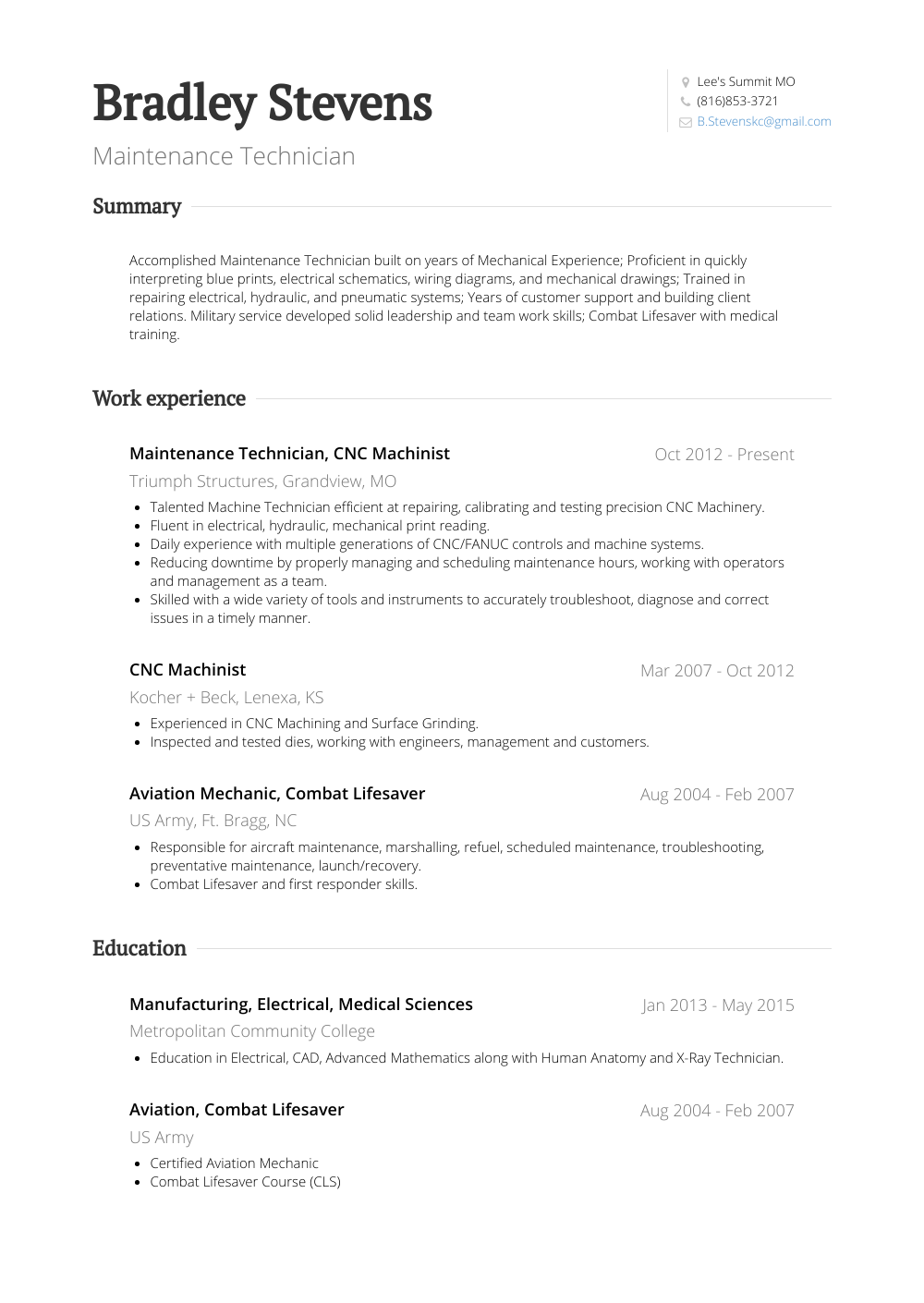Cnc Machinist Resume Samples And Templates VisualCV