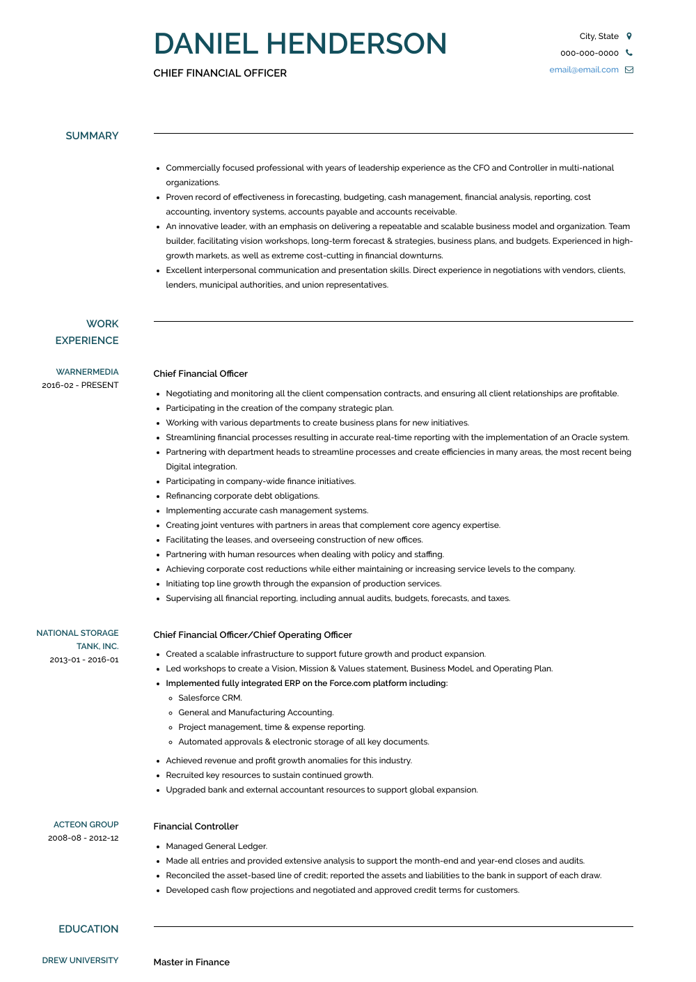 Chief Financial Officer Resume Samples And Templates VisualCV