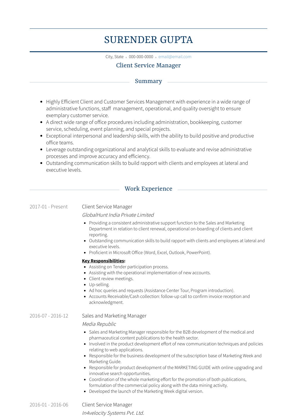 Client Service Manager Resume Samples And Templates VisualCV
