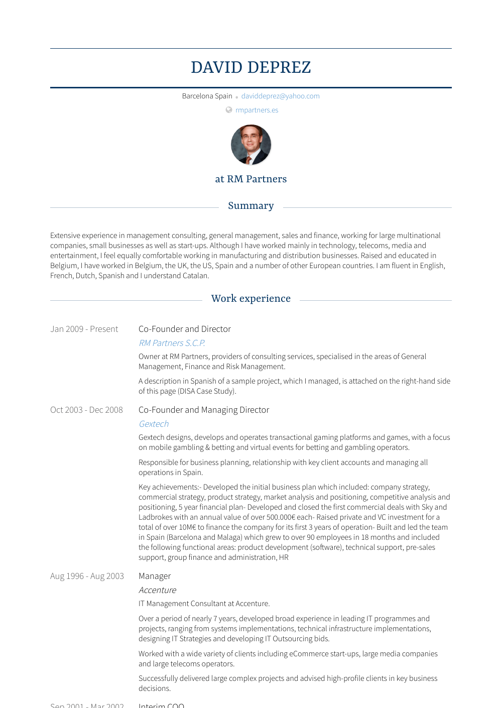 Co-founder And Director - Resume Samples and Templates | VisualCV