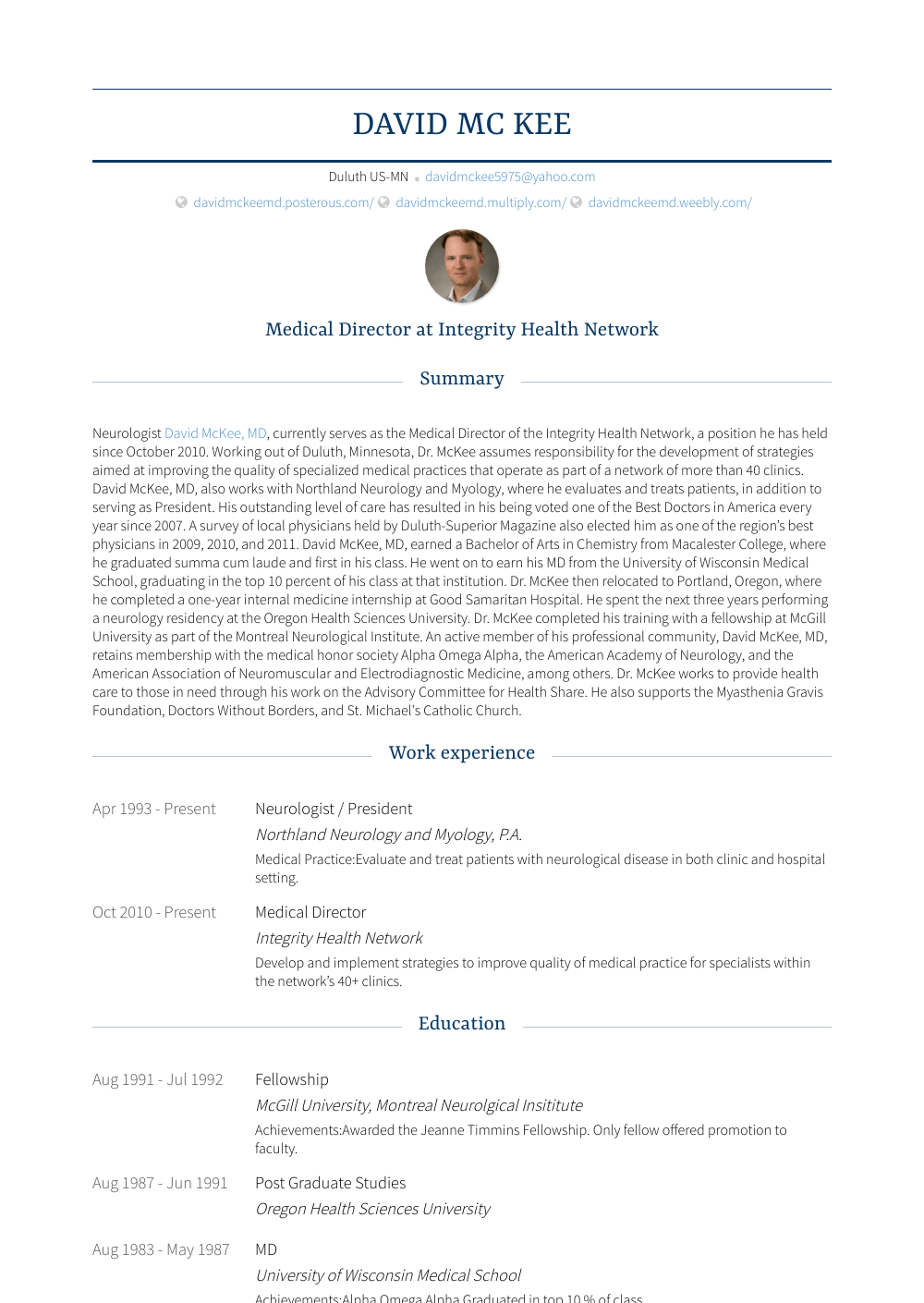 Urologist - Resume Samples and Templates | VisualCV