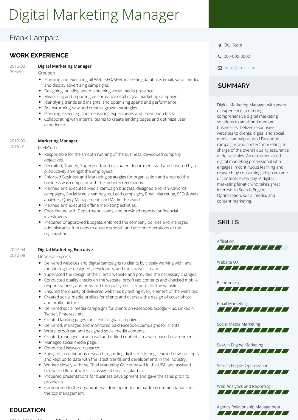 Digital Marketing Manager Resume Samples And Templates VisualCV