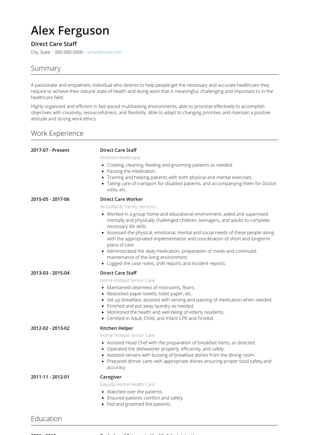 Direct Care Staff Resume Samples And Templates VisualCV