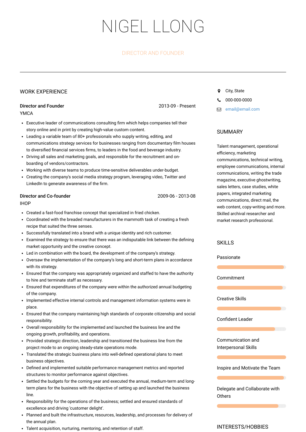 Director And Founder - Resume Samples and Templates | VisualCV