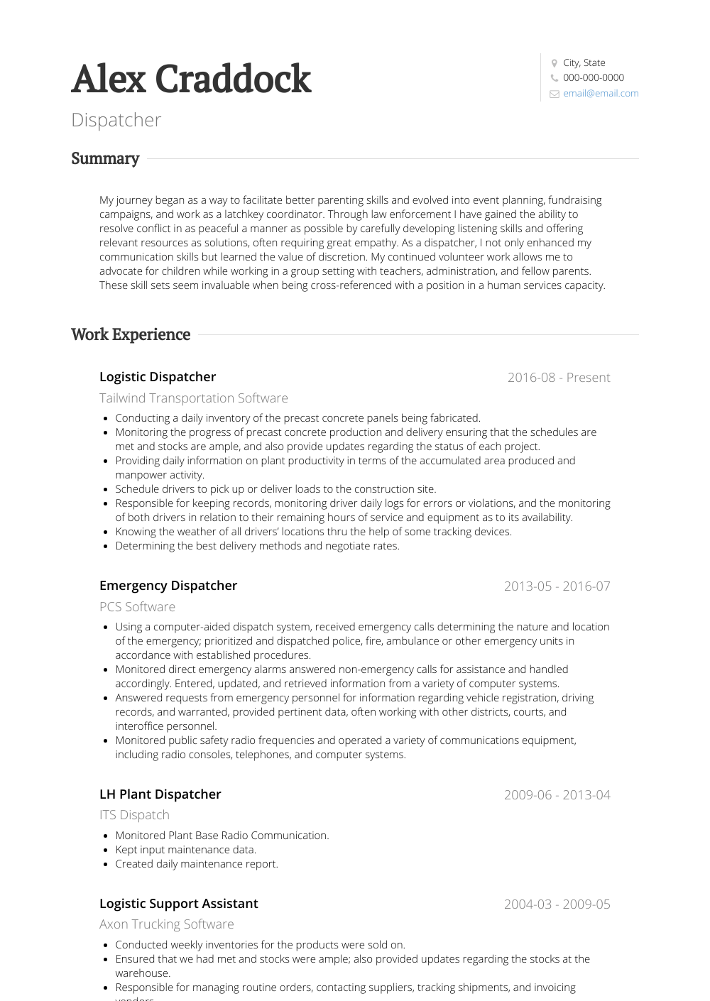 Dispatcher Resume Samples And Templates VisualCV
