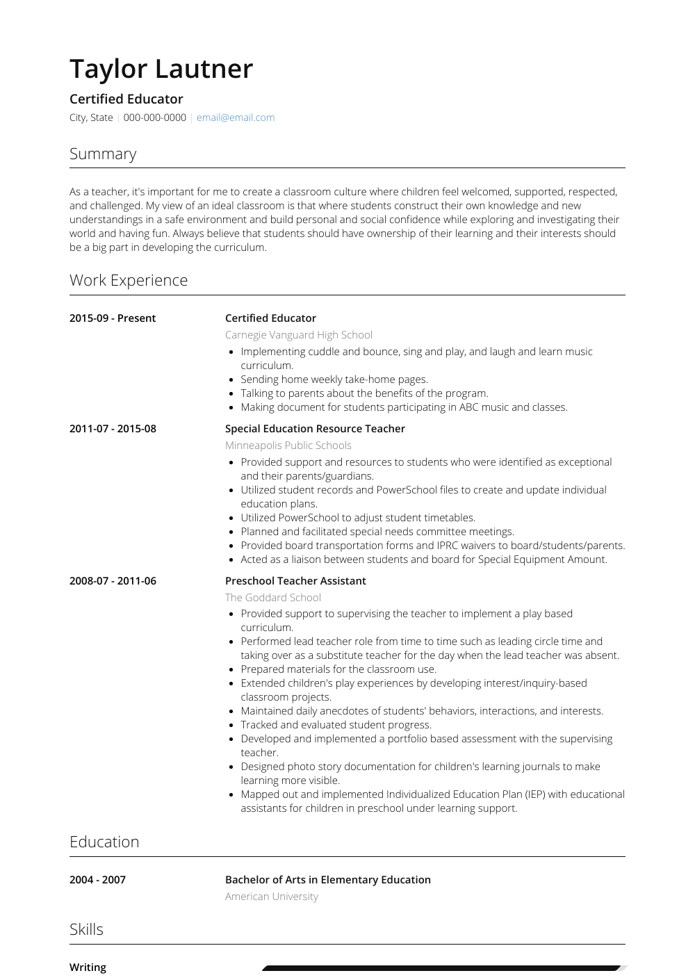 Educator Resume Samples And Templates VisualCV