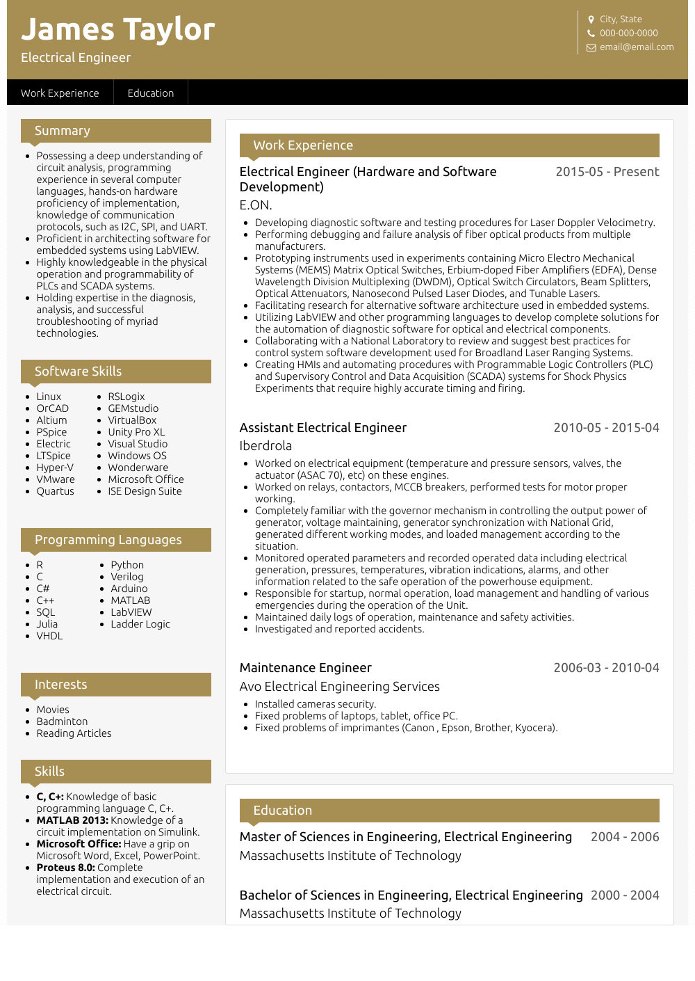 Electrical Engineer Resume Samples And Templates VisualCV