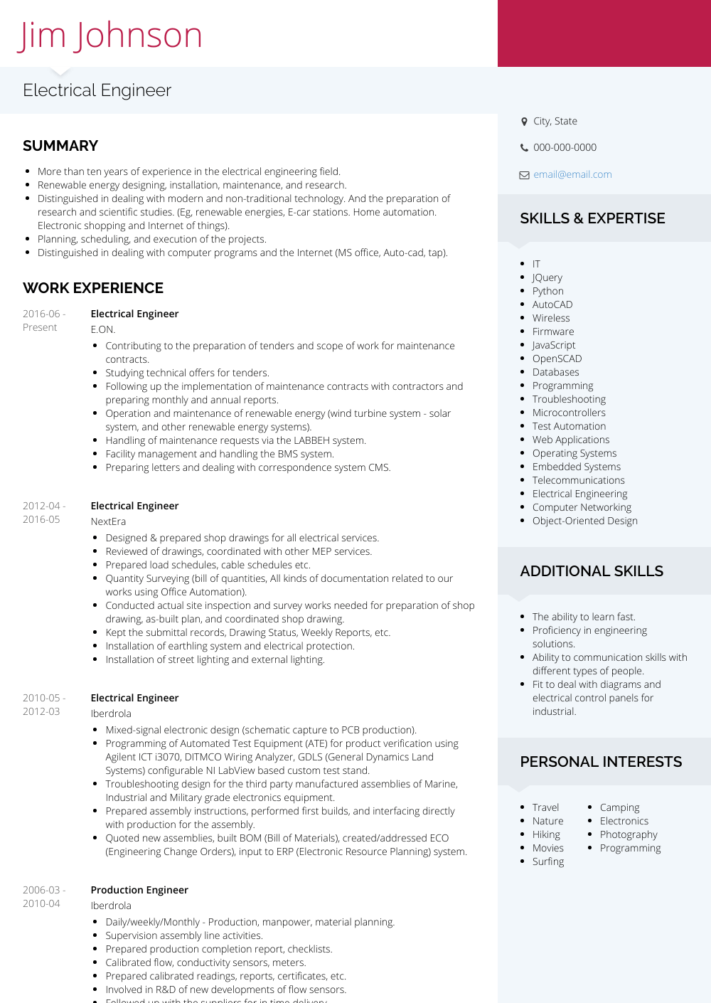 Engineer Resume Templates