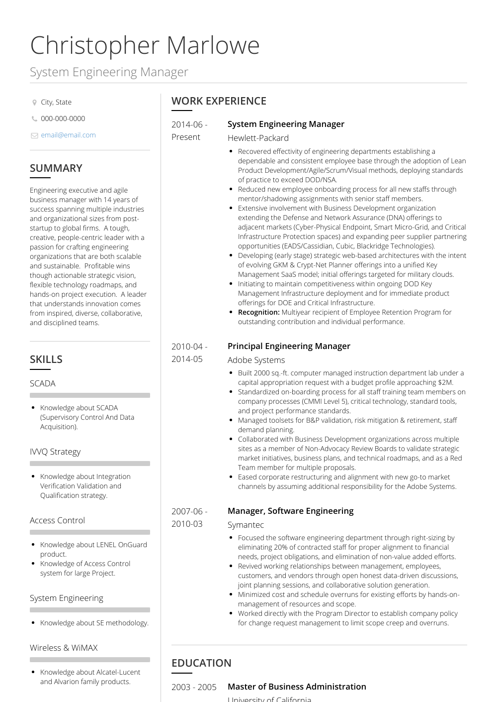 Engineering Manager Resume Samples And Templates VisualCV