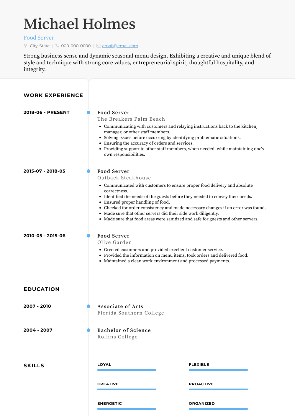 Food Server Resume Samples And Templates VisualCV